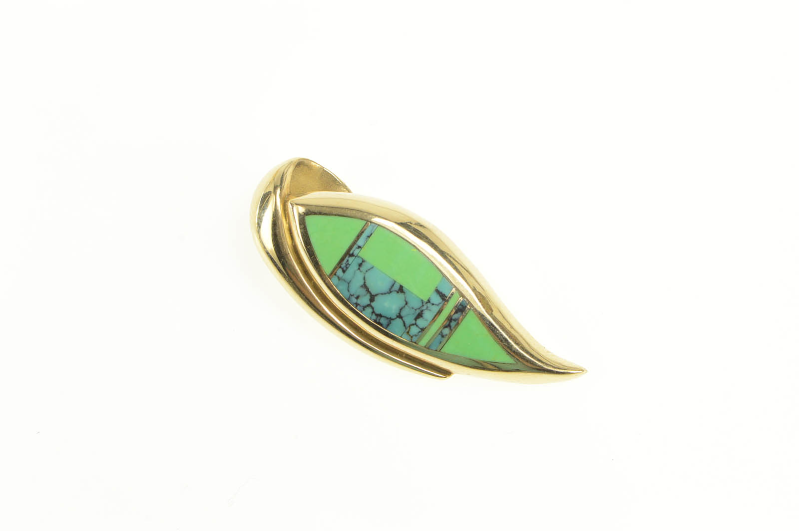 14K Ray Tracey Knifewing Turquoise Navajo Leaf Yellow Gold Pendant ...