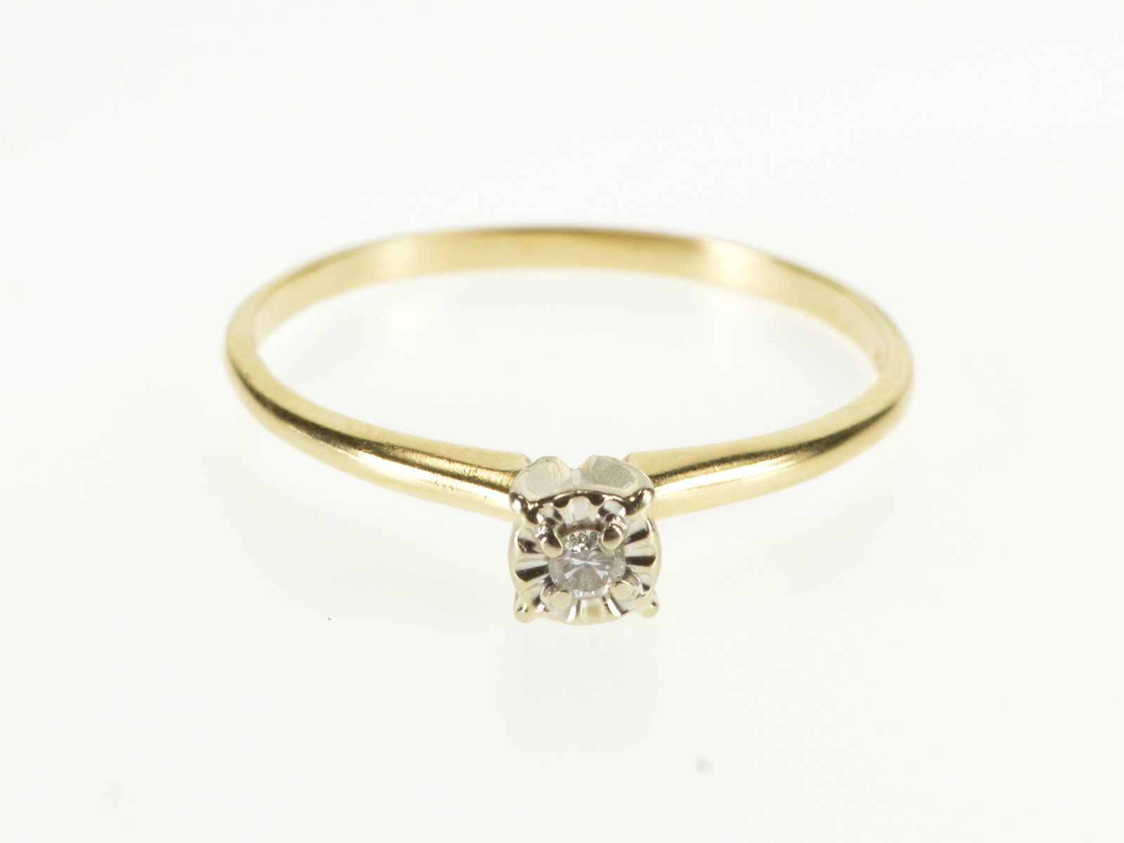 14K Retro Diamond Burst Inset Solitaire Engagement Yellow Gold Ring ...