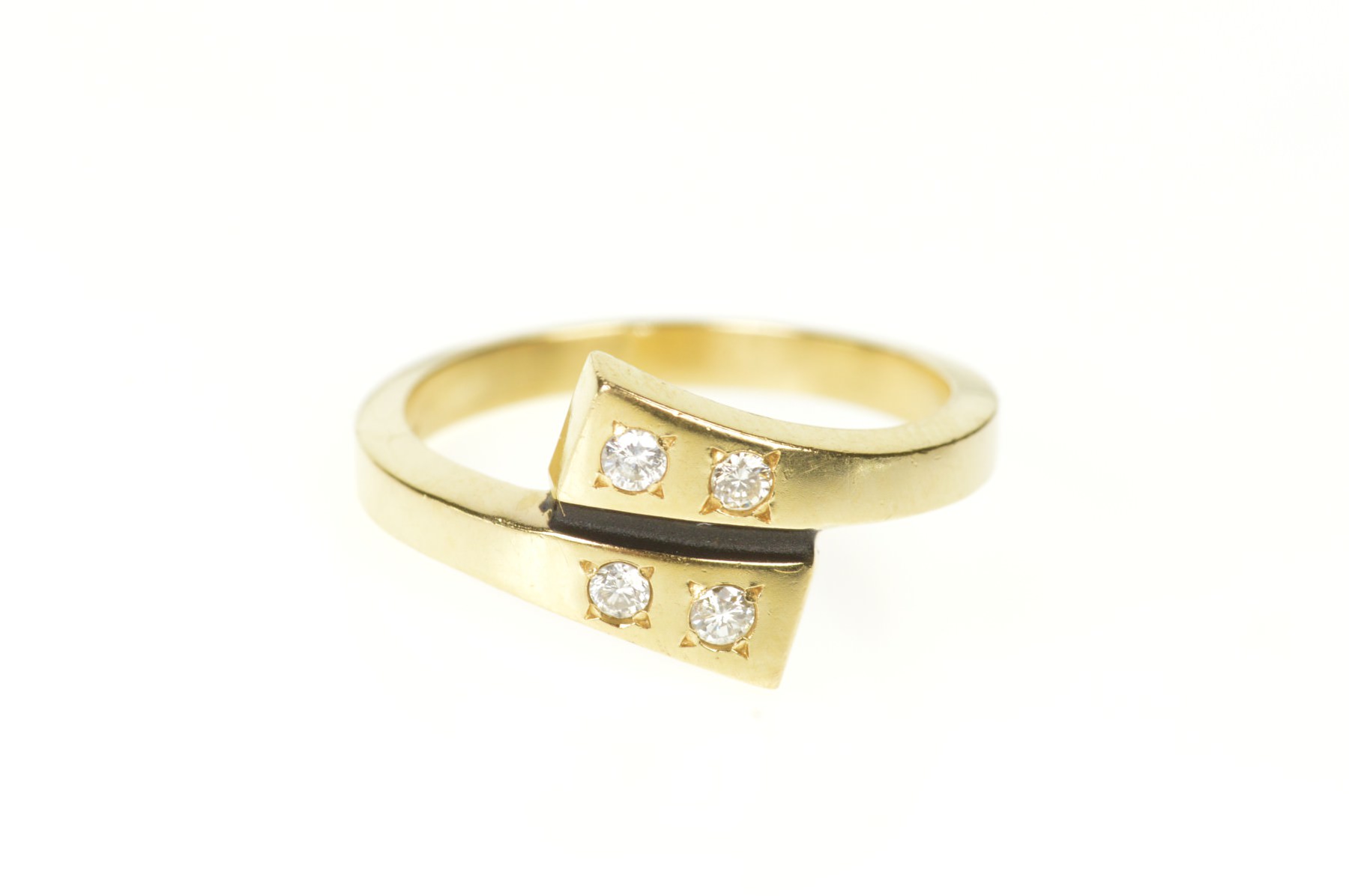 14K Retro Diamond Inset Black Enamel Bypass Yellow Gold Ring, Size 8 ...