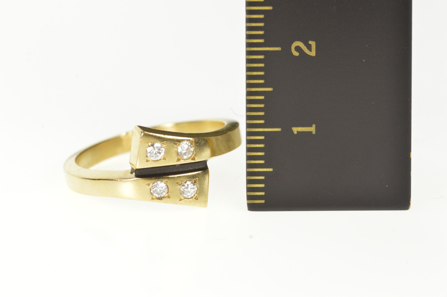 14K Retro Diamond Inset Black Enamel Bypass Yellow Gold Ring, Size 8 ...