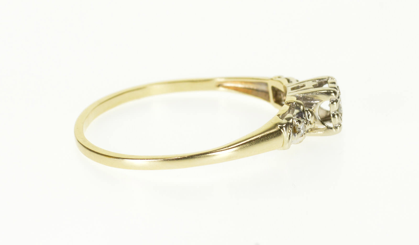 14K Retro Diamond Inset Three Stone Engagement Yellow Gold Ring, Size ...