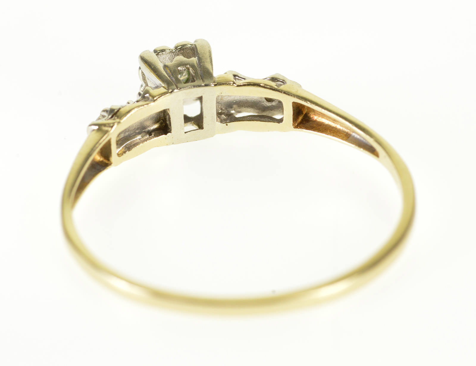 14K Retro Diamond Inset Three Stone Engagement Yellow Gold Ring, Size ...