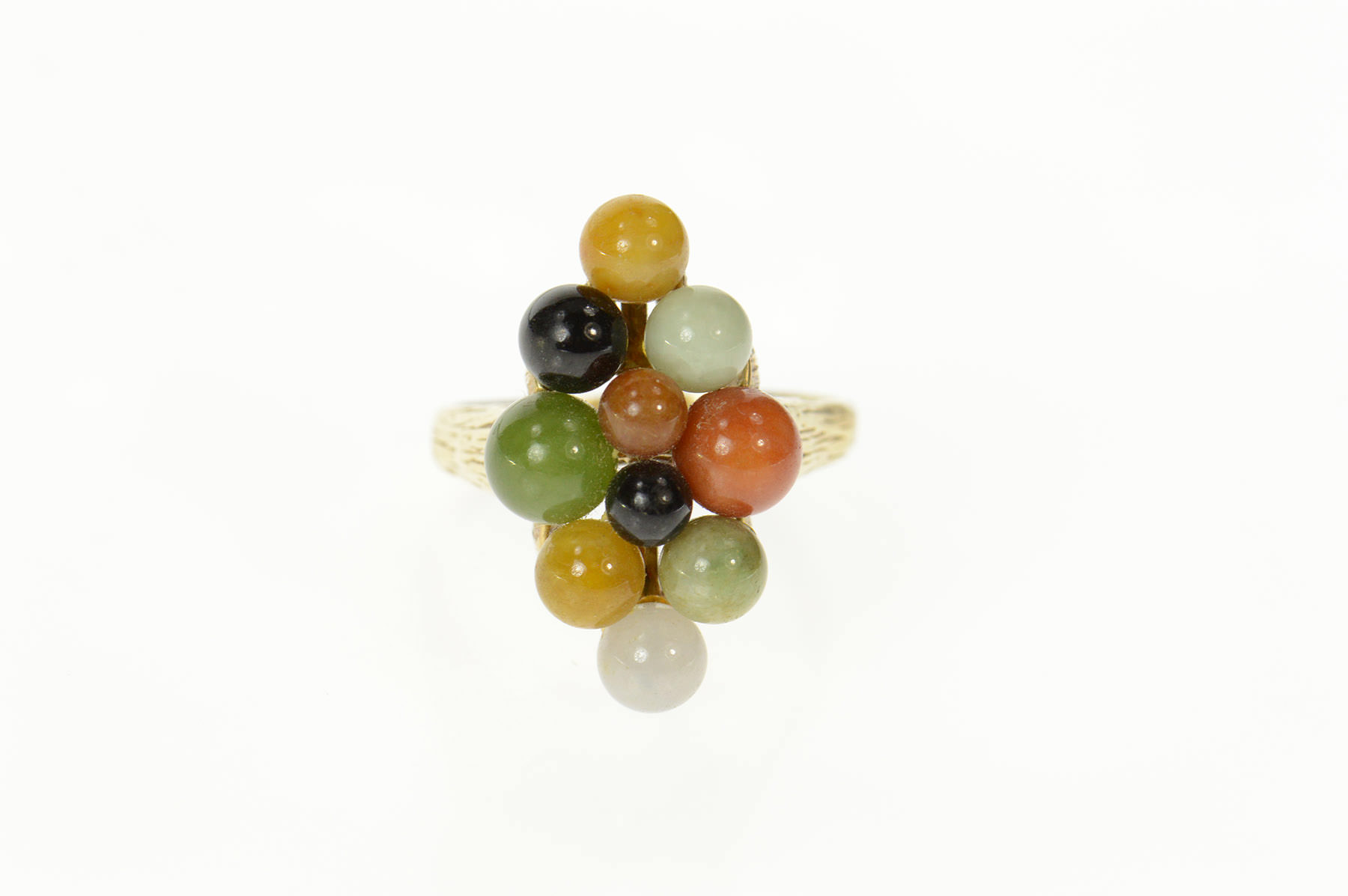 14K Retro Multi Colored Jade Cluster Statement Yellow Gold Ring, Size 7 ...