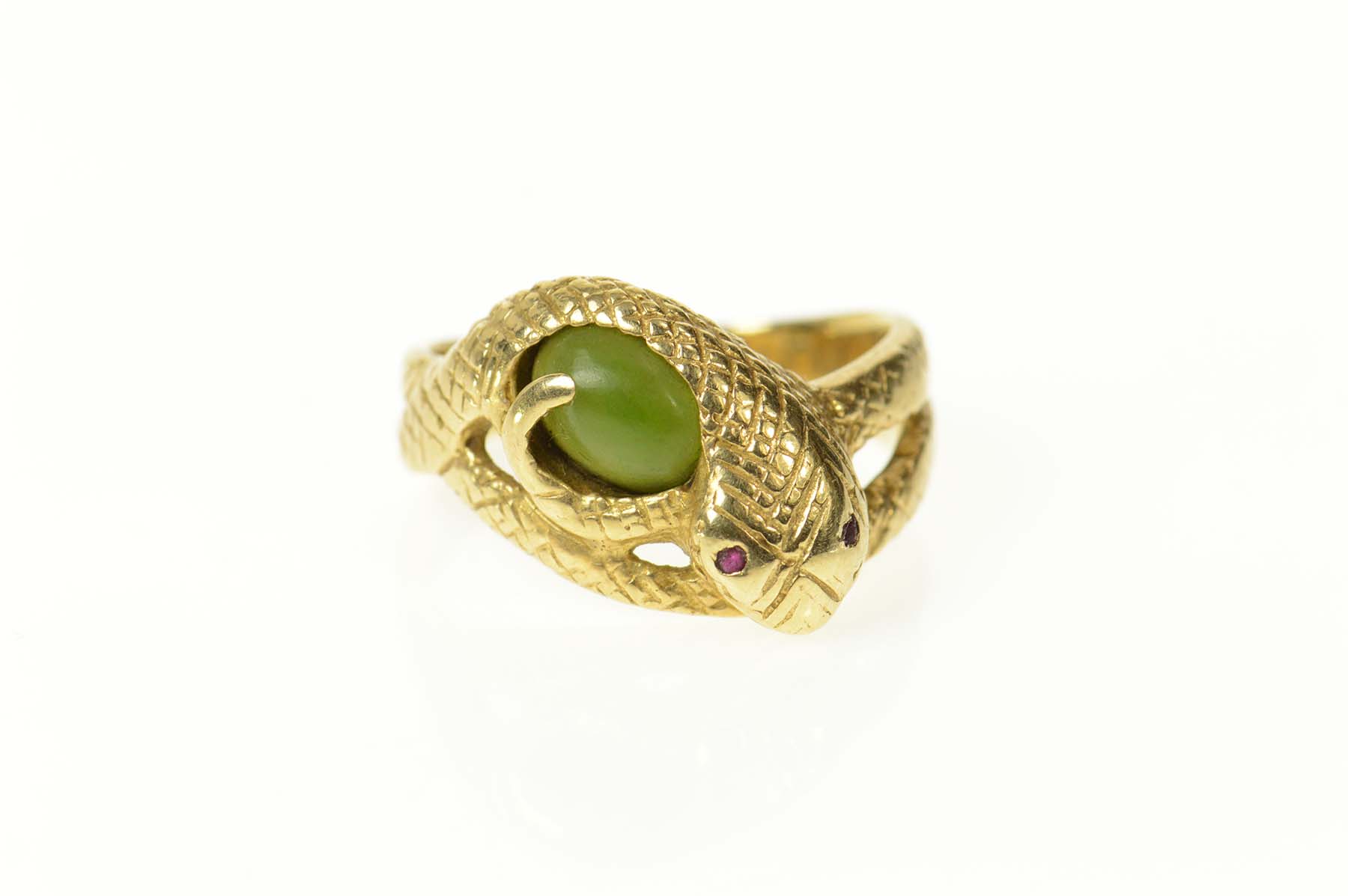14K Retro Nephrite Ruby Eyed Snake Serpent Yellow Gold Ring, Size 7.75 ...