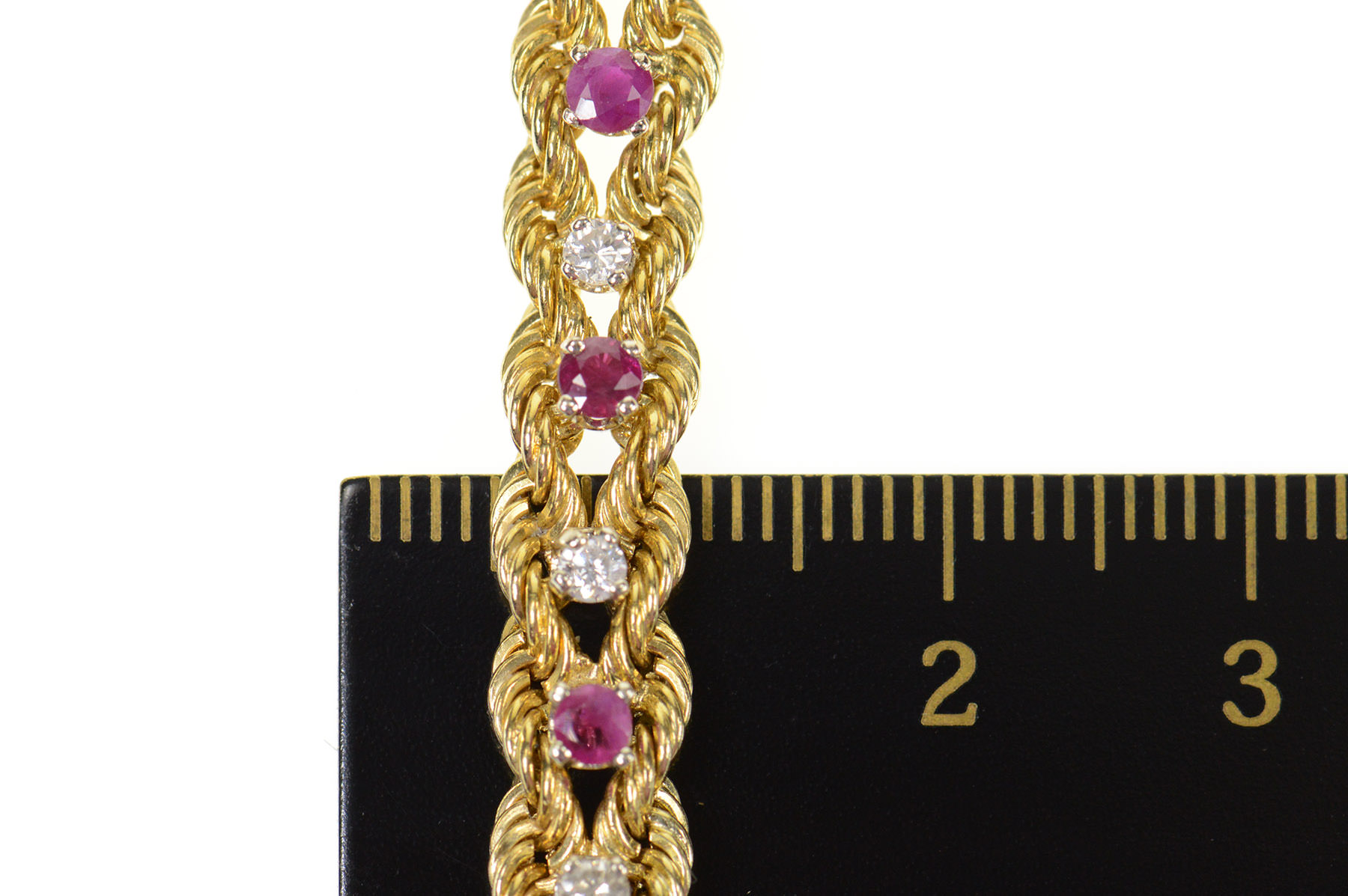 14K Retro Ruby Diamond Rope Woven Chain Yellow Gold Bracelet 6 ...