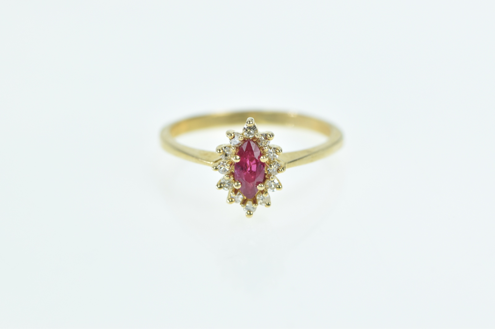 14K Ruby Diamond Halo Engagement Yellow Gold Ring, Size 6.5 | Property Room
