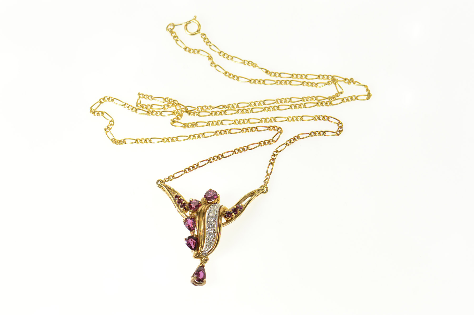 14K Ruby Diamond Ornate Wavy Chain Link Yellow Gold Necklace 18 ...