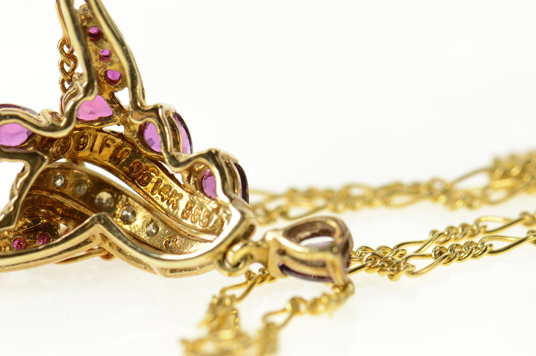 14K Ruby Diamond Ornate Wavy Chain Link Yellow Gold Necklace 18 ...