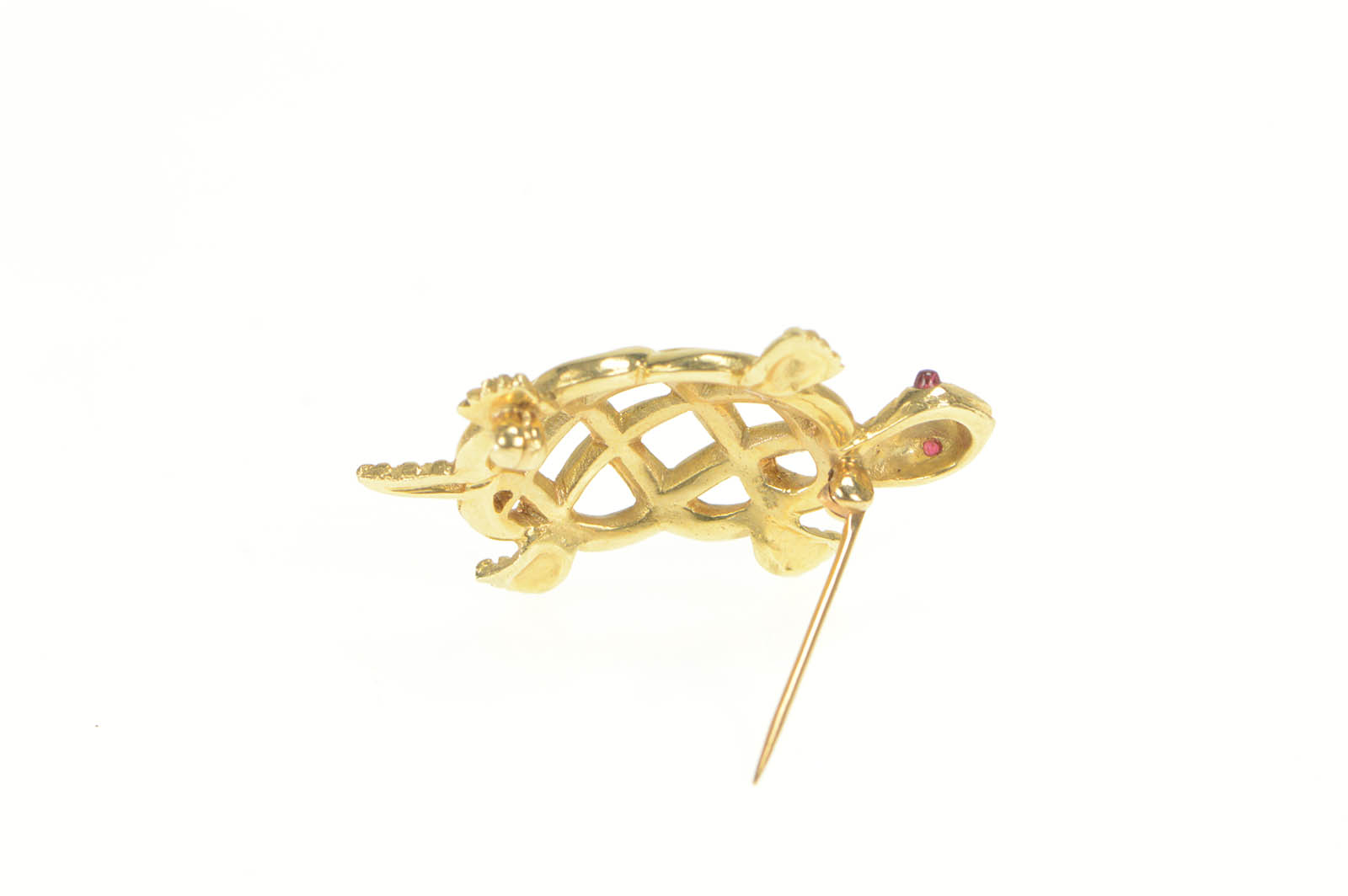 14K Ruby Eyed Woven Turtle Tortoise Celtic Knot Yellow Gold Pin/Brooch ...