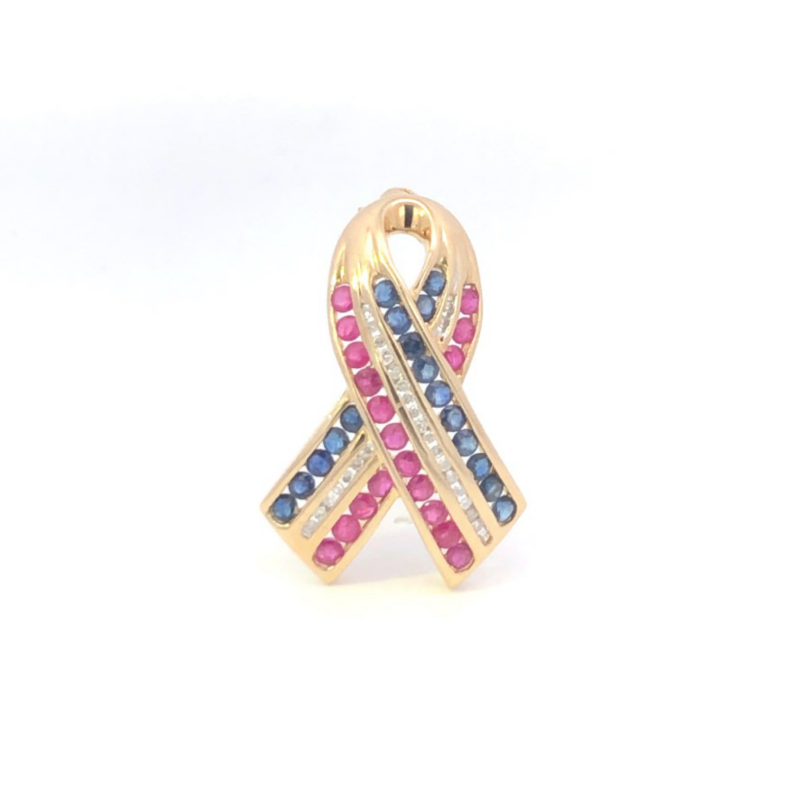 14K Ruby Sapphire Diamond Remembrance Ribbon Yellow Gold Pin/Brooch ...