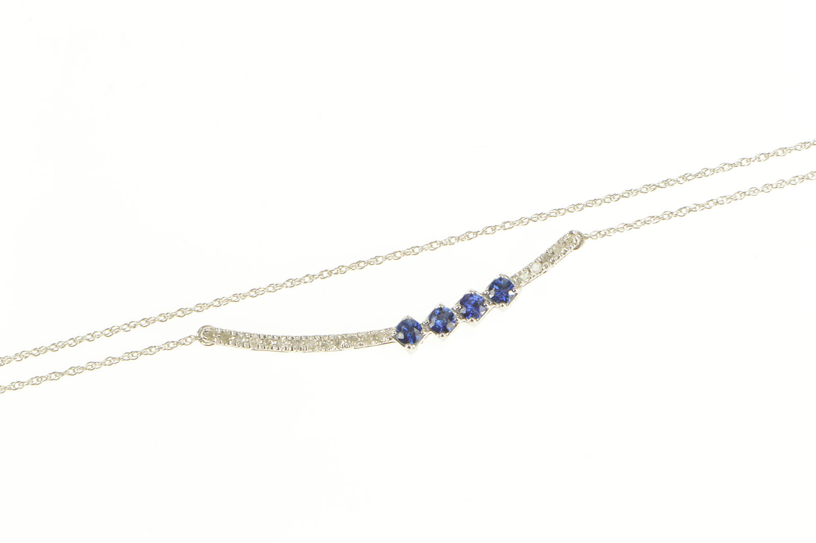 14K Sapphire Diamond Curved Bar Chain Link White Gold Necklace 19 ...