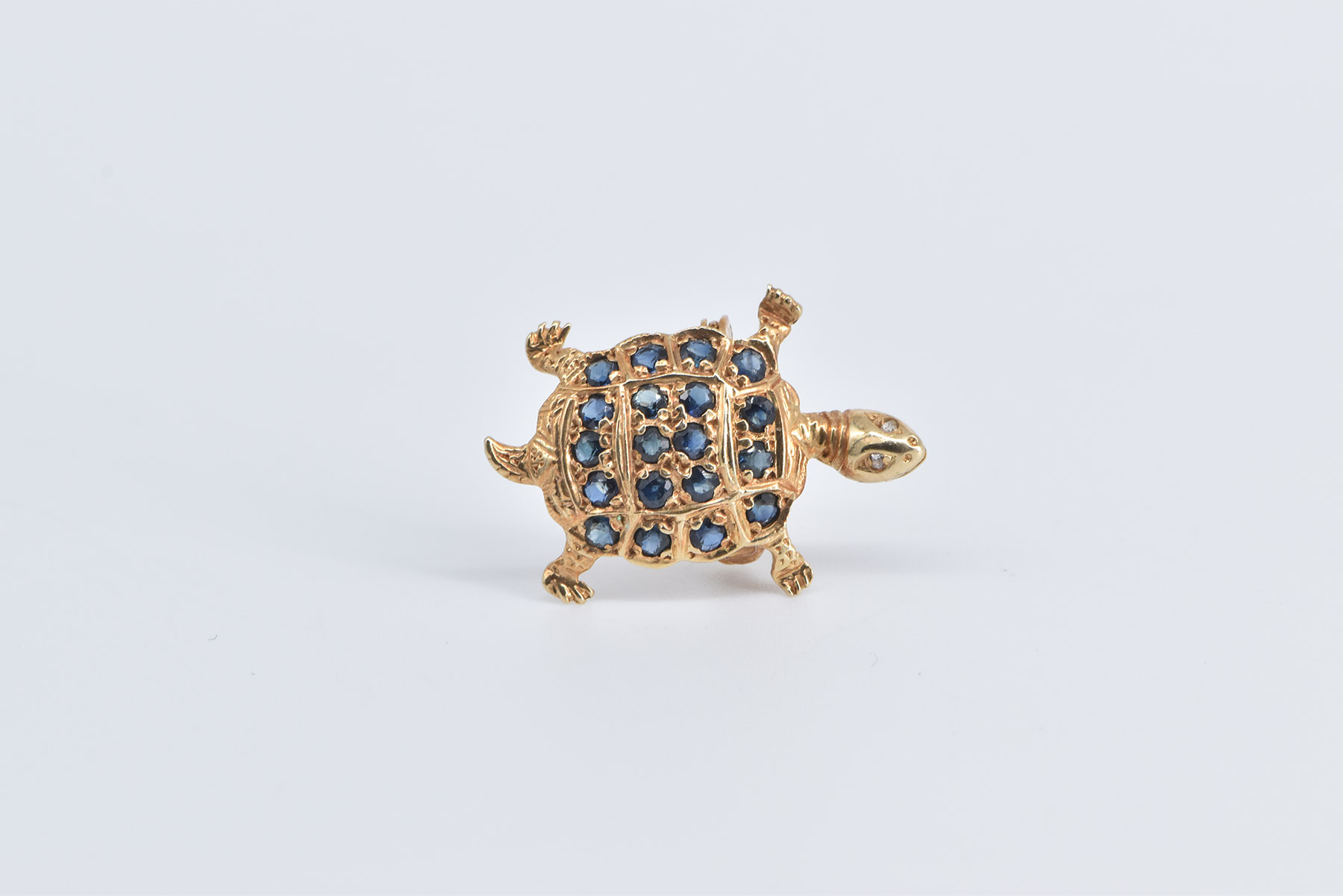 14K Sapphire Encrusted Turtle Tortoise Vintage Yellow Gold Pin/Brooch ...