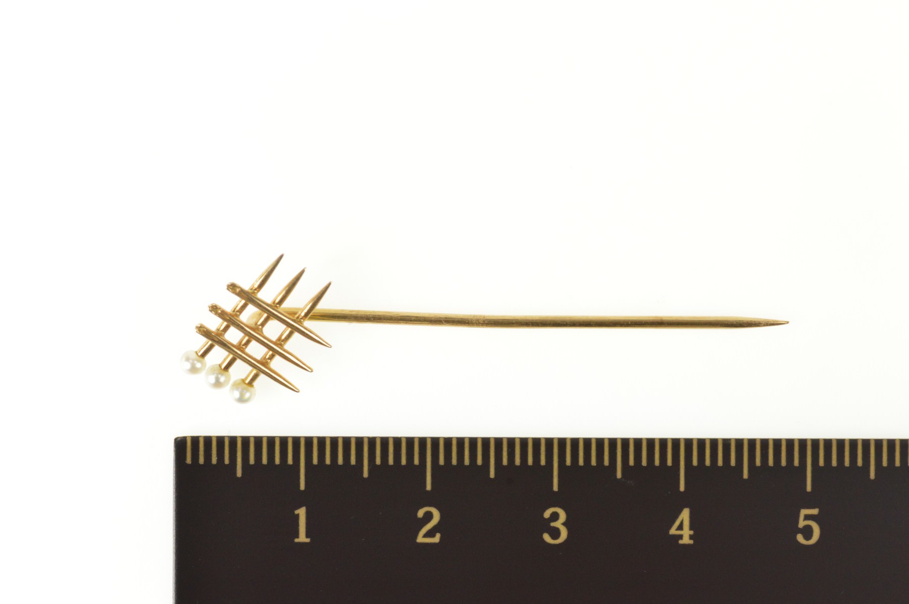 14K Sewing Needle Criss Cross Pearl Inset Retro Yellow Gold Stick Pin ...