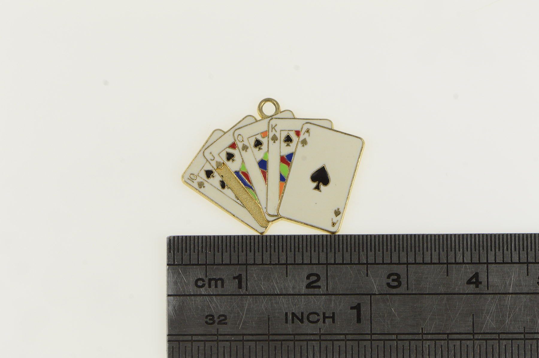 14K Spades Royal Flush Enamel Card Hand Yellow Gold Charm/Pendant ...