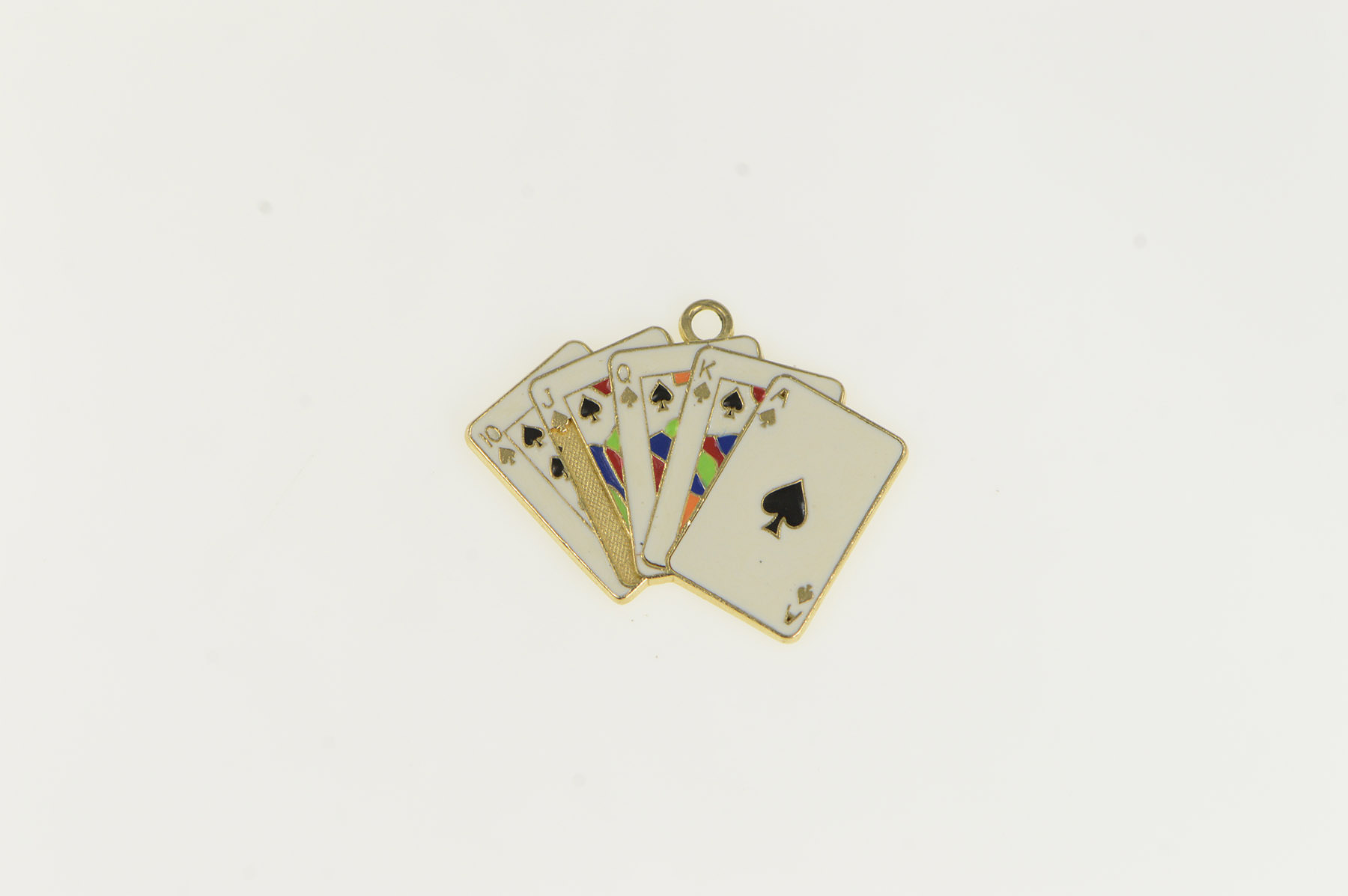 14K Spades Royal Flush Enamel Card Hand Yellow Gold Charm/Pendant ...
