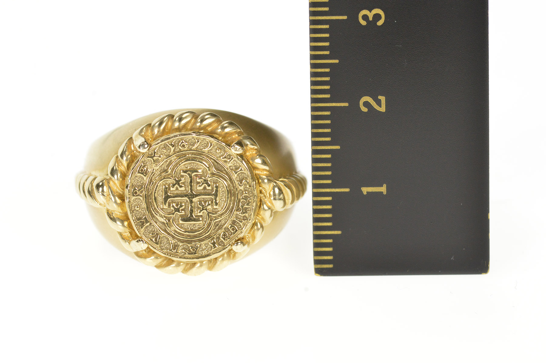14K Spanish Colonial Tribute Men's Statement Yellow Gold Ring, Size 10. ...