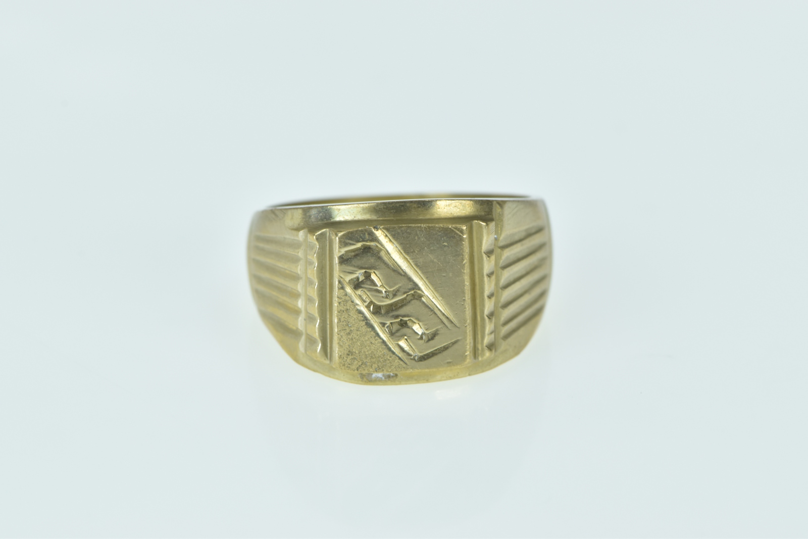 14K Squared Scroll Engraved Monogram Signet Yellow Gold Ring, Size 11 ...