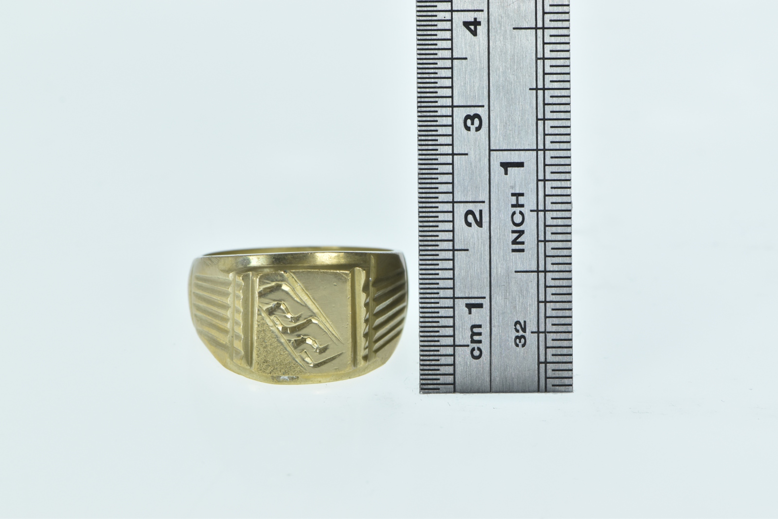 14K Squared Scroll Engraved Monogram Signet Yellow Gold Ring, Size 11 ...