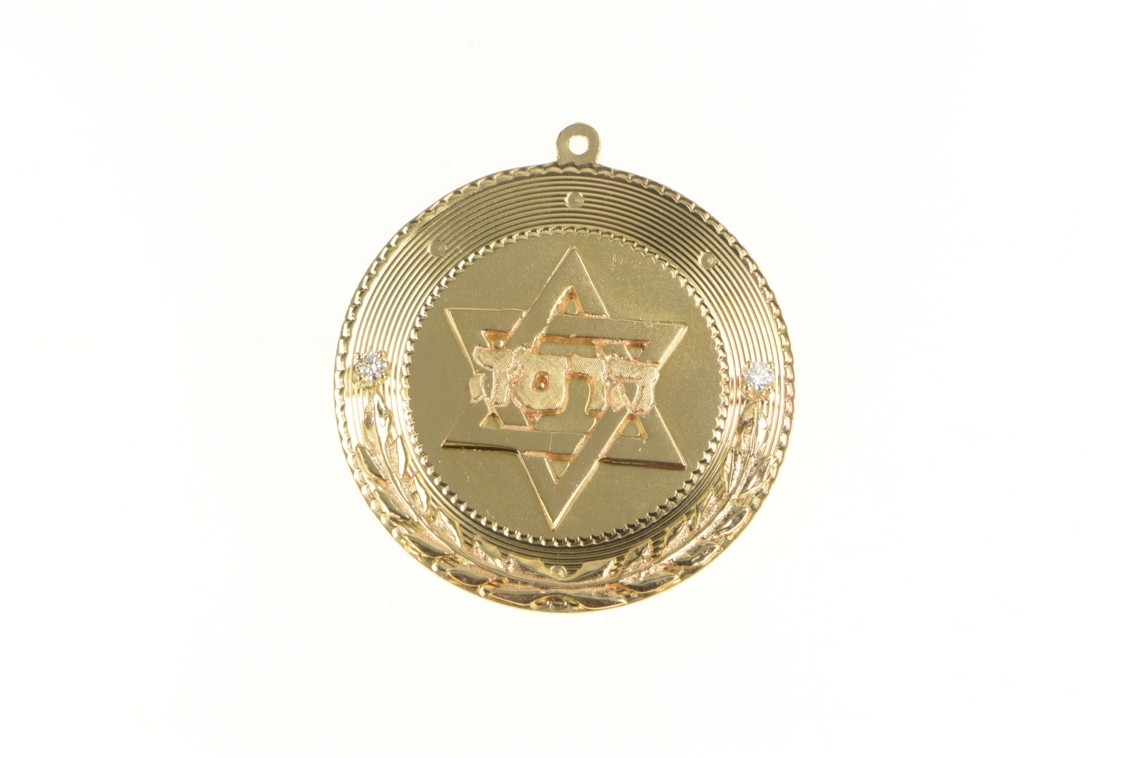 14K Star of David Hebrew Jewish Diamond Medallion Yellow Gold Pendant ...