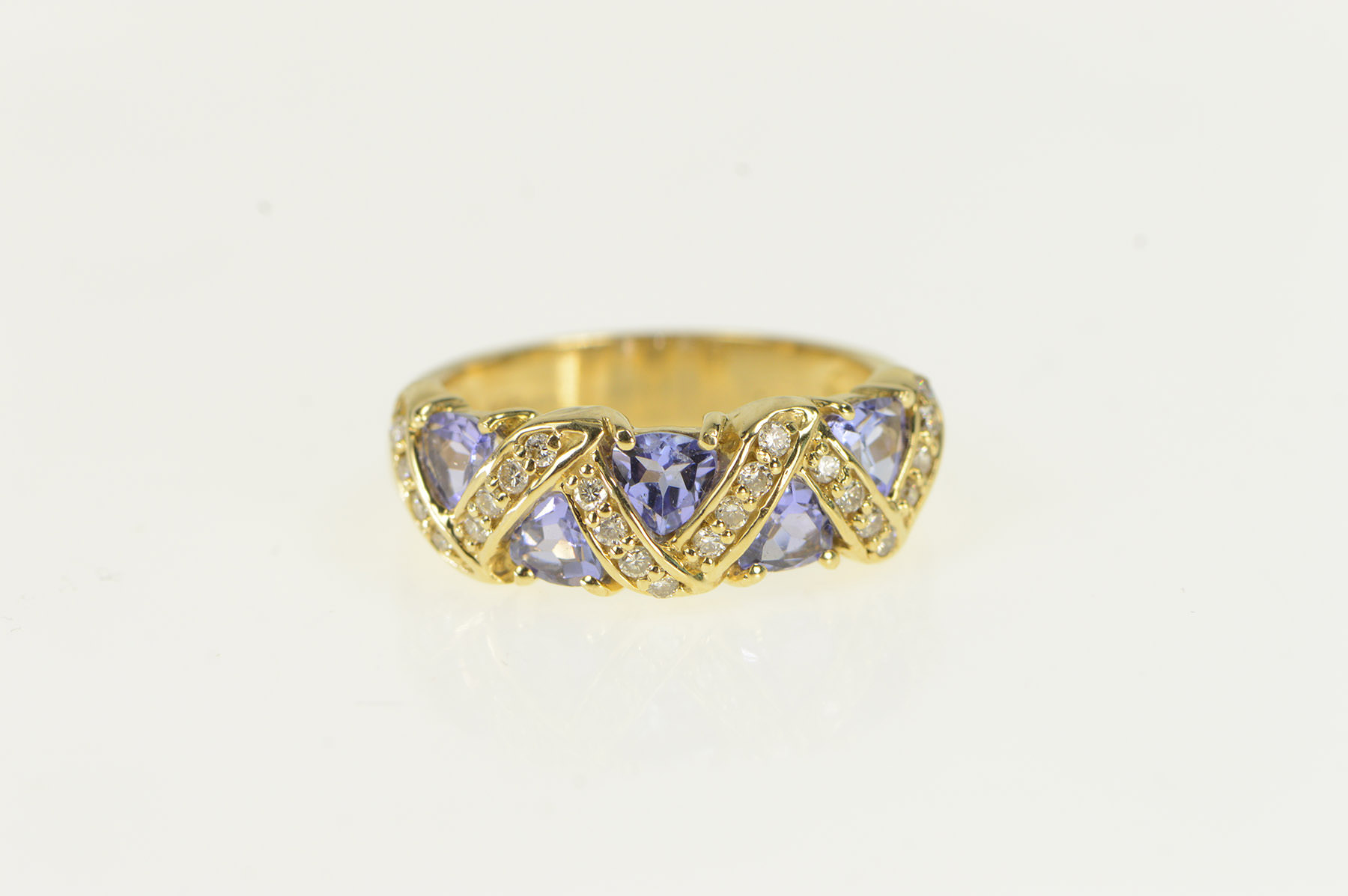 14K Tanzanite Diamond Zig Zag Band Yellow Gold Ring, Size 7 | Property Room