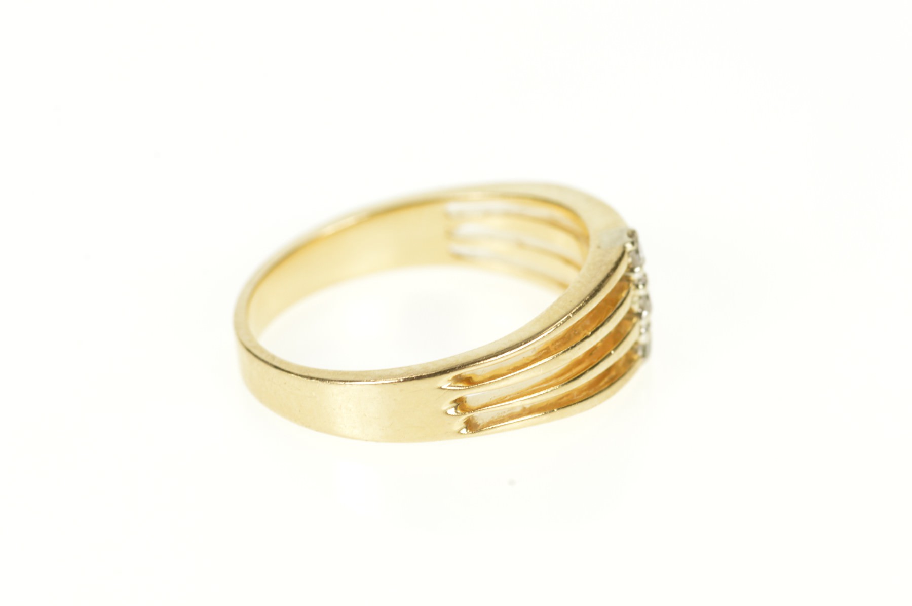 14K Three Diamond Tiered Design Statement Band Yellow Gold Ring, Size 6 ...