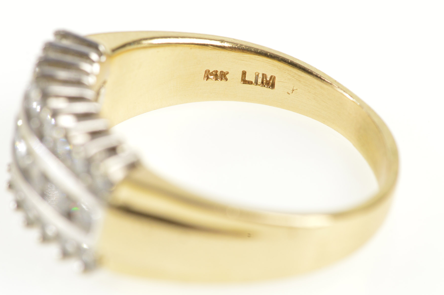 14K Three Row Tiered Diamond Inset Band Yellow Gold Ring, Size 9 ...