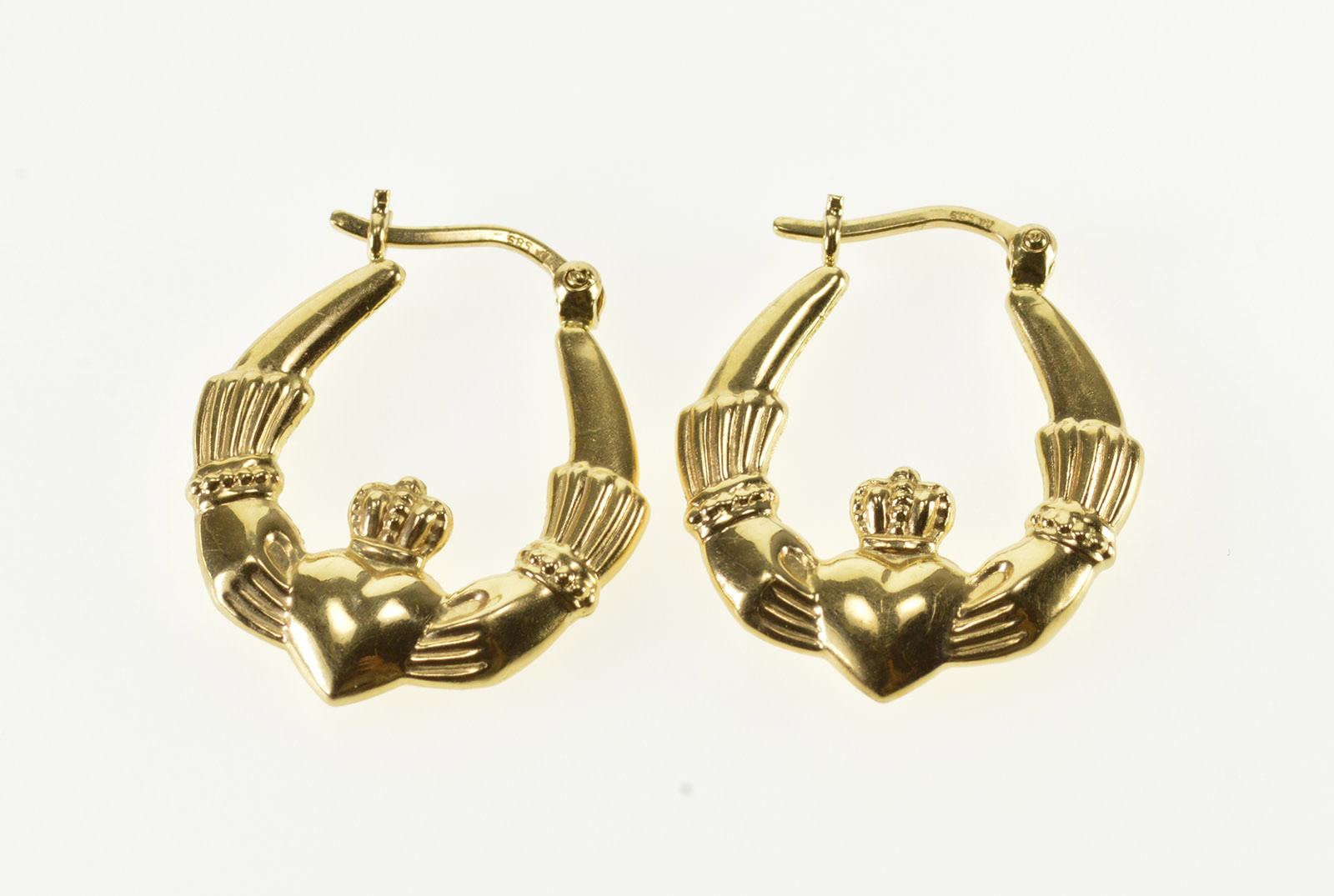 14K Traditional Irish Celtic Claddagh Hoop Yellow Gold EarRings ...