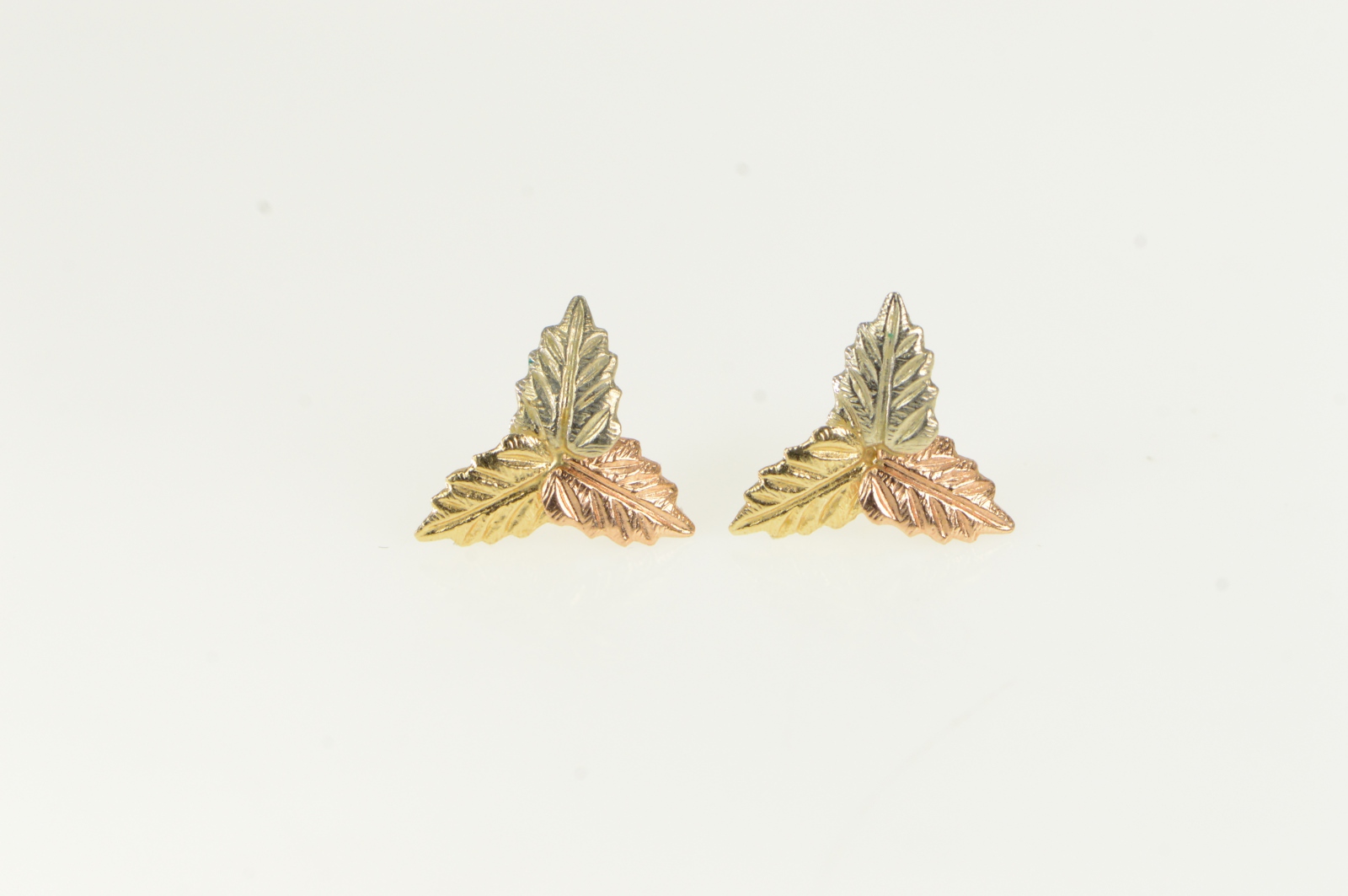 14K Tri Tone Black Hills Leaf Vintage Stud Yellow Gold Earrings | Property Room