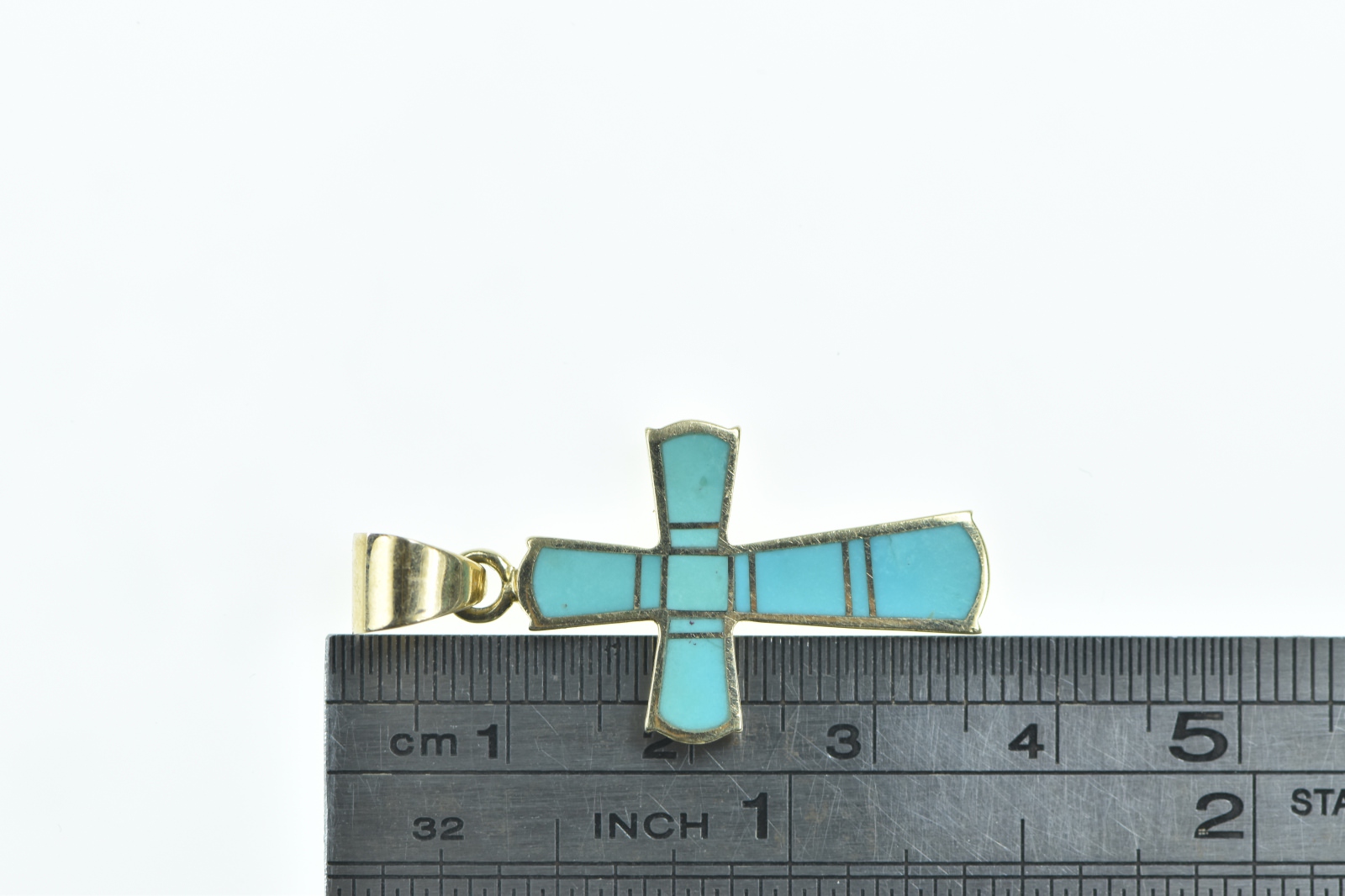 14K Turquoise Inlay Vintage Cross Christian Yellow Gold Pendant ...