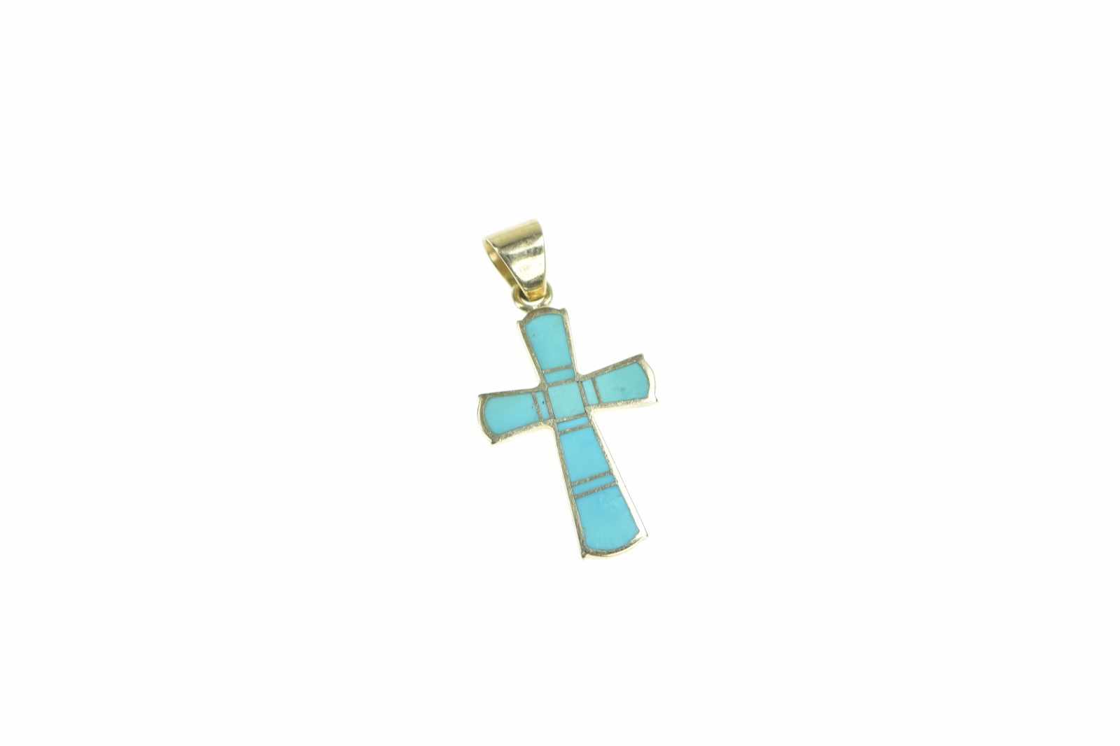 14K Turquoise Inlay Vintage Cross Christian Yellow Gold Pendant ...