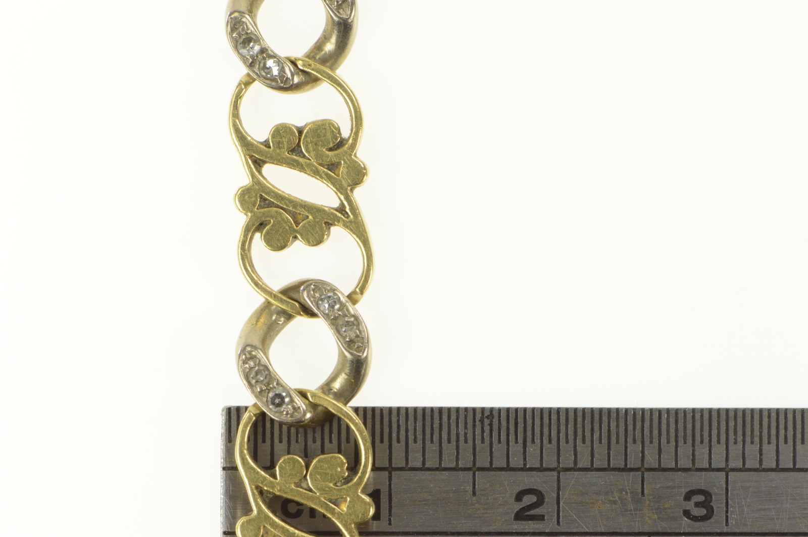 14K Two Tone Diamond Scroll Filigree Chain Link Yellow Gold Bracelet 8 ...