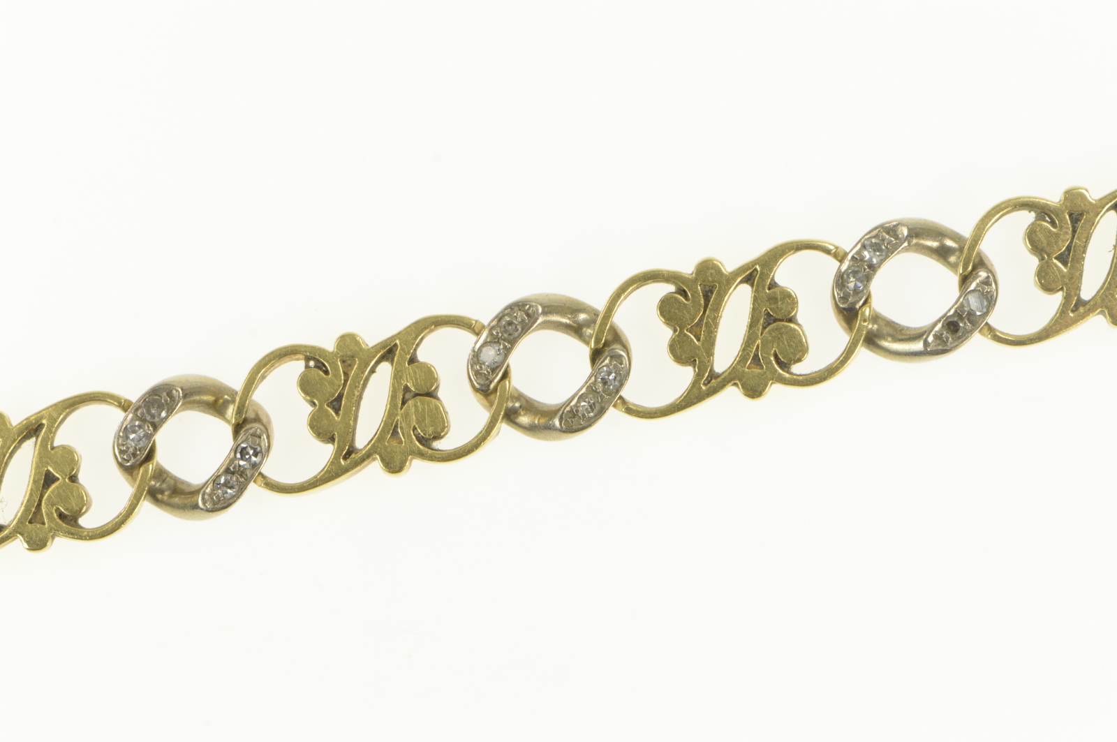 14K Two Tone Diamond Scroll Filigree Chain Link Yellow Gold Bracelet 8 ...