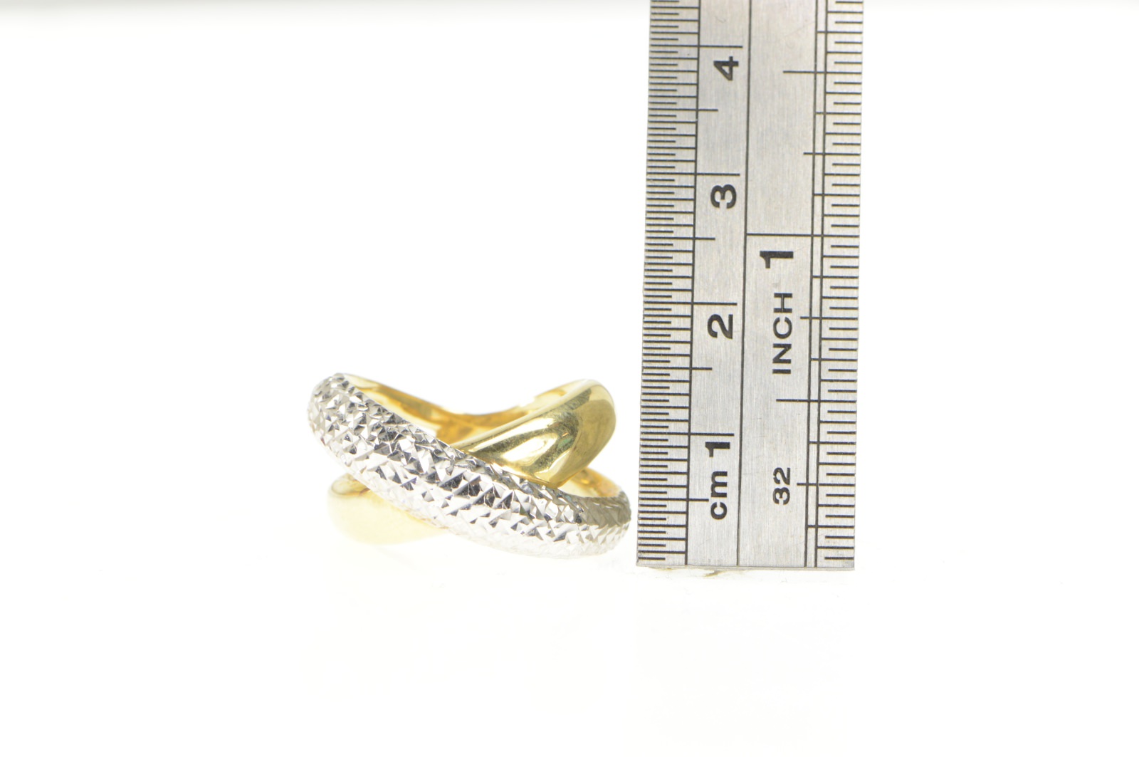 14K Two Tone Geometric X Criss Cross Domed Yellow Gold Ring, Size 7.5 ...