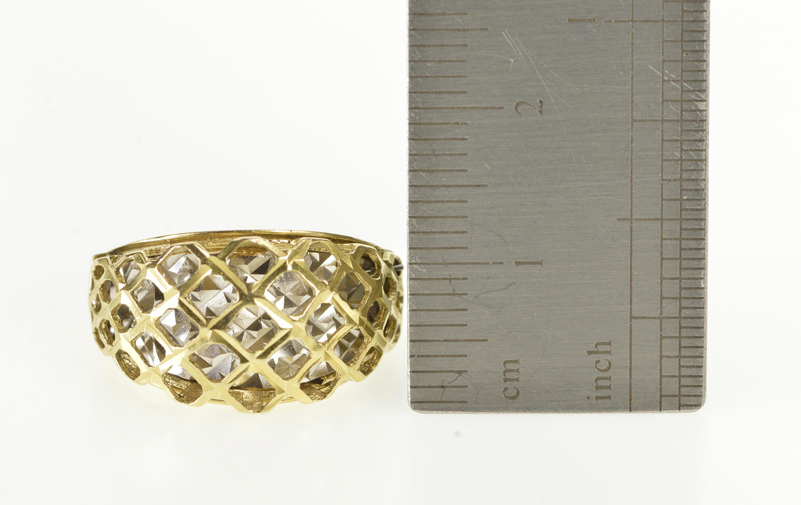 14K Two Tone Graduated Lattice Overlay Fashion Yellow Gold Ring, Size 6 ...