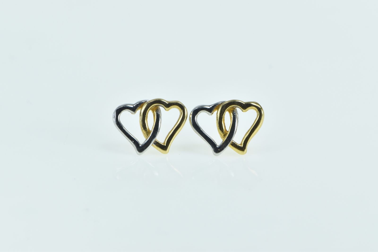 14K Two Tone Heart Interlocking Love Symbol Stud Yellow Gold Earrings ...