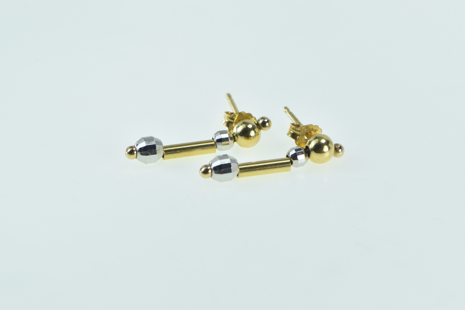 14K Two Tone Vintage Dangle Disco Ball Bar Yellow Gold Earrings ...