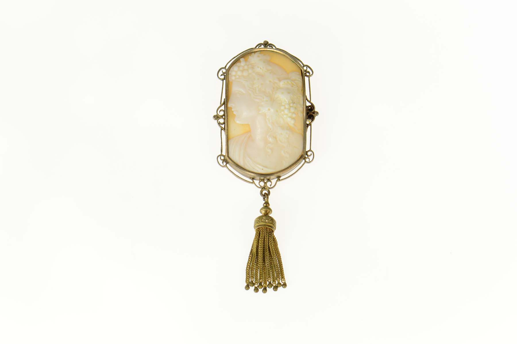 14K Victorian Demeter Greek Goddess Cameo Fringe Yellow Gold Pin/Brooch ...