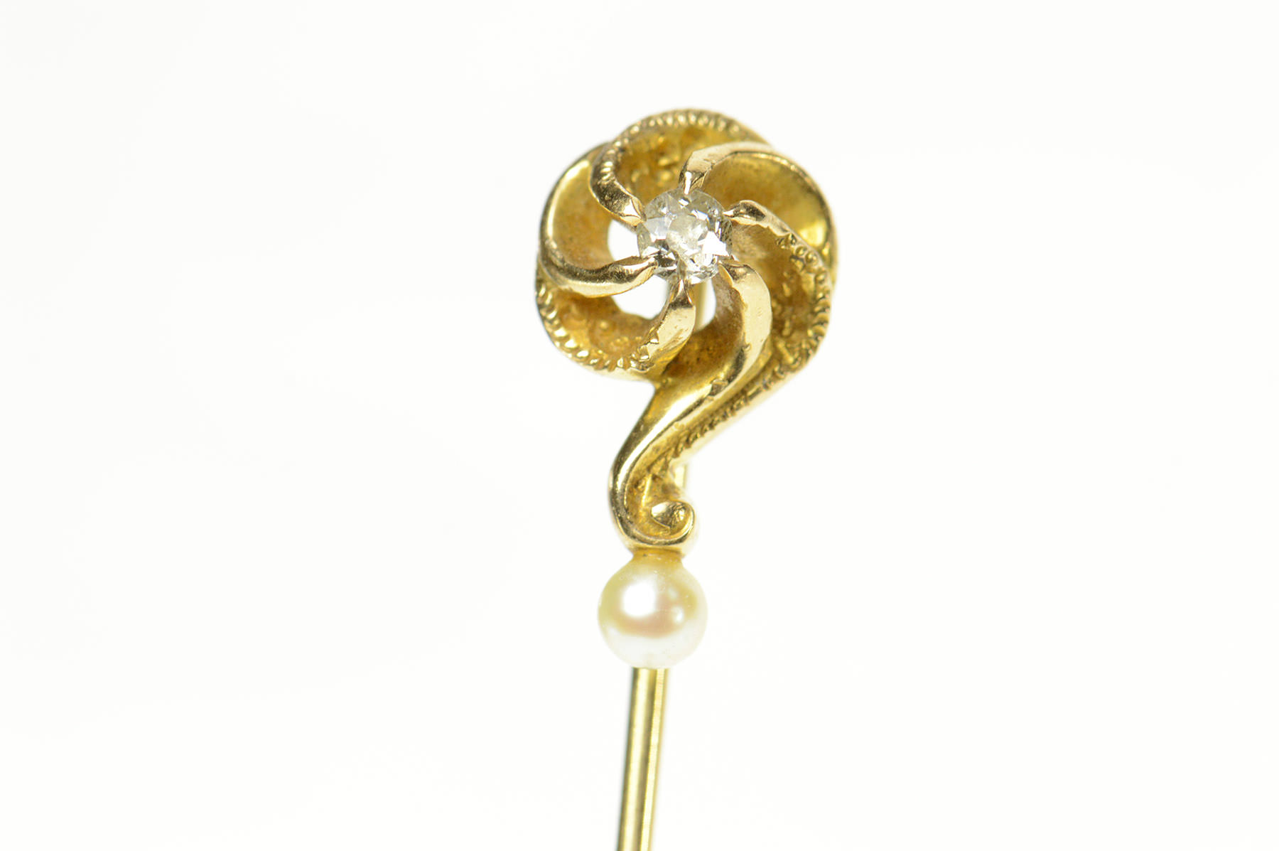 14K Victorian Diamond Pearl Question Mark Swirl Yellow Gold Stick Pin ...