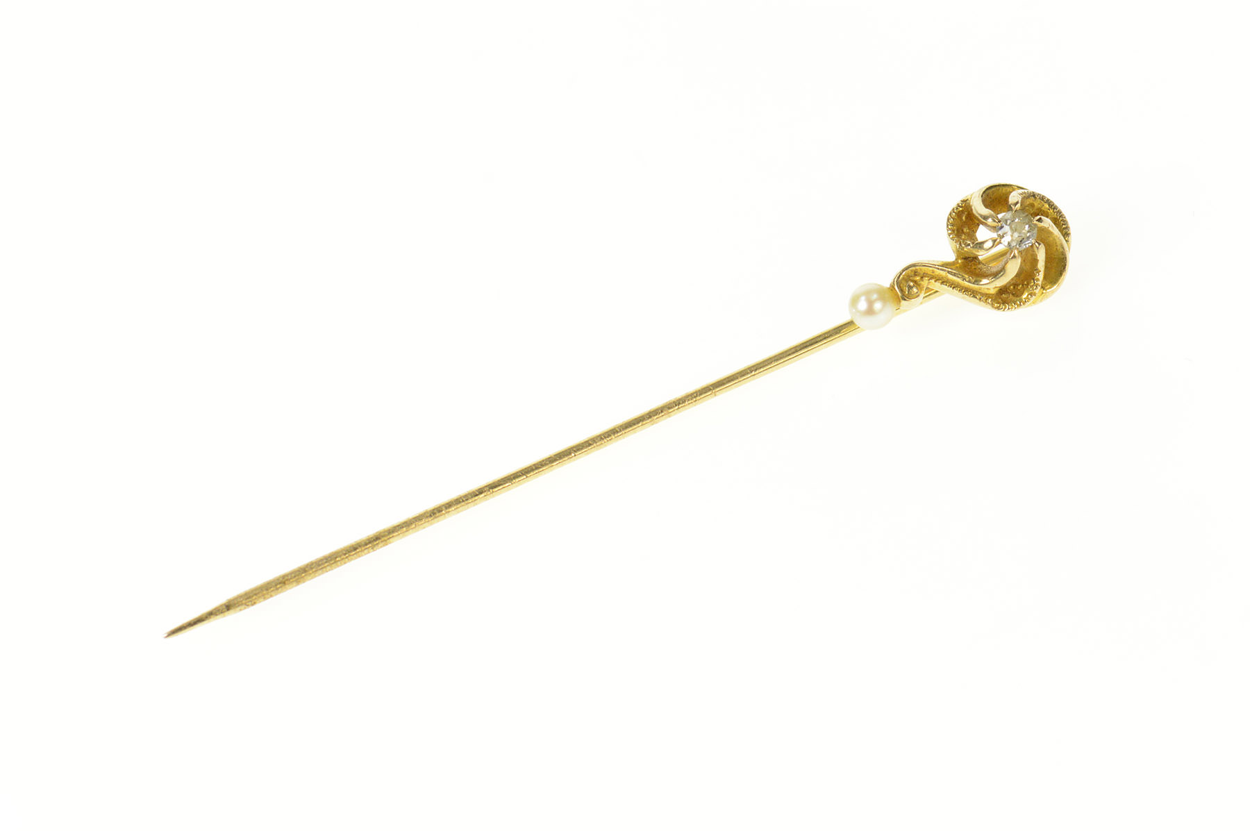 14K Victorian Diamond Pearl Question Mark Swirl Yellow Gold Stick Pin ...
