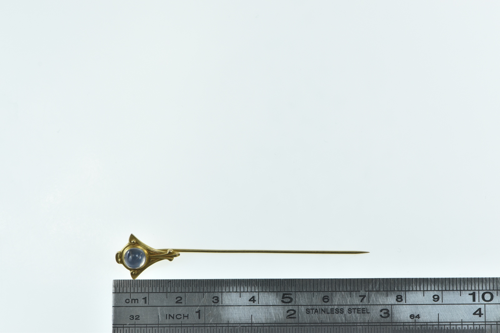 14K Victorian Ornate Moonstone Scroll Design Yellow Gold Stick Pin ...