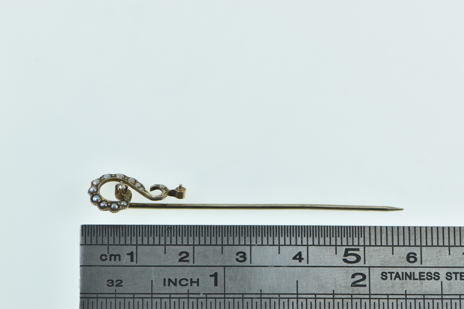 14K Victorian Seed Pearl Question Mark Diamond Yellow Gold Stick Pin ...
