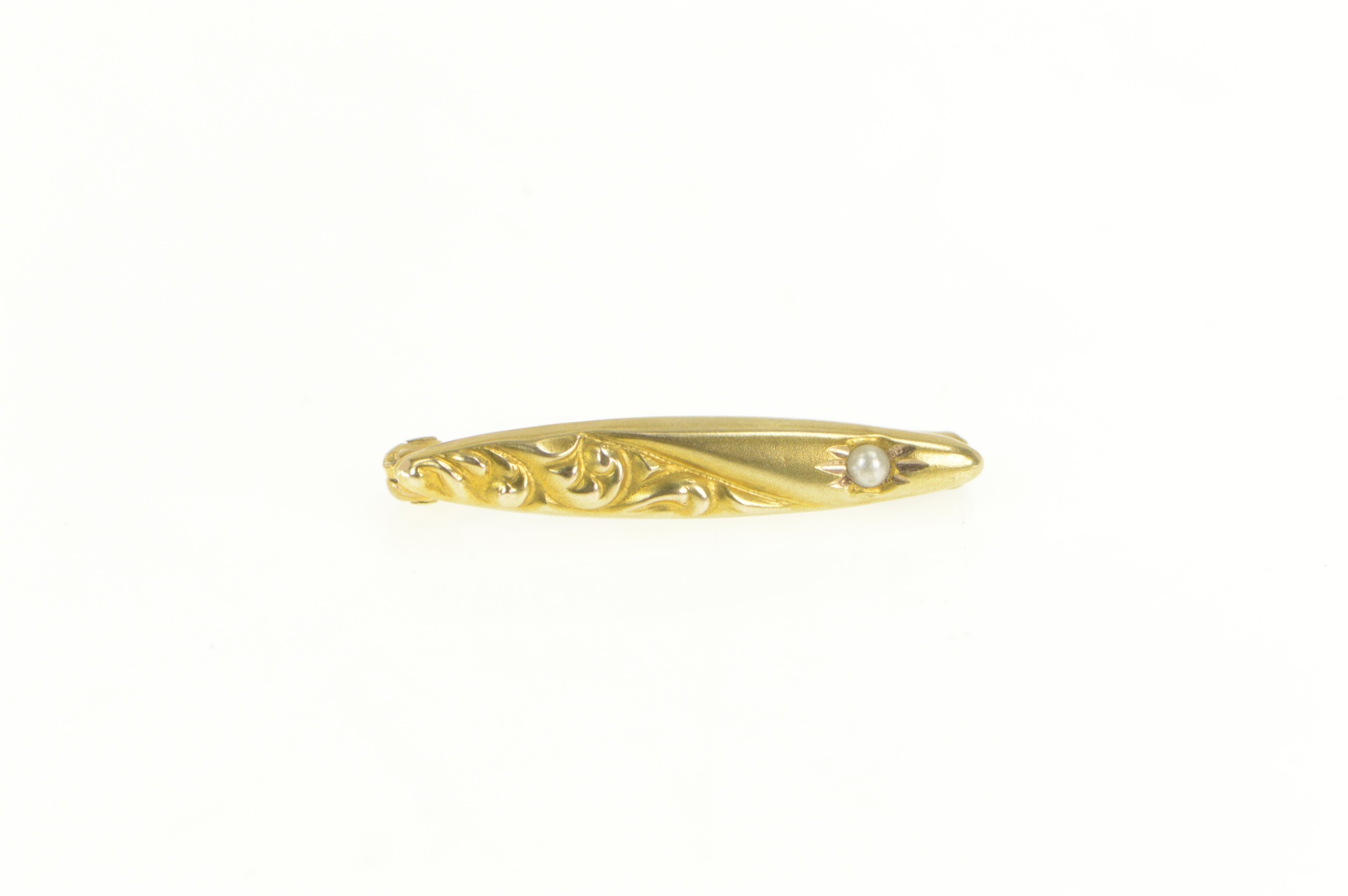 14K Victorian Seed Pearl Repousse Scroll Bar Yellow Gold Pin/Brooch ...