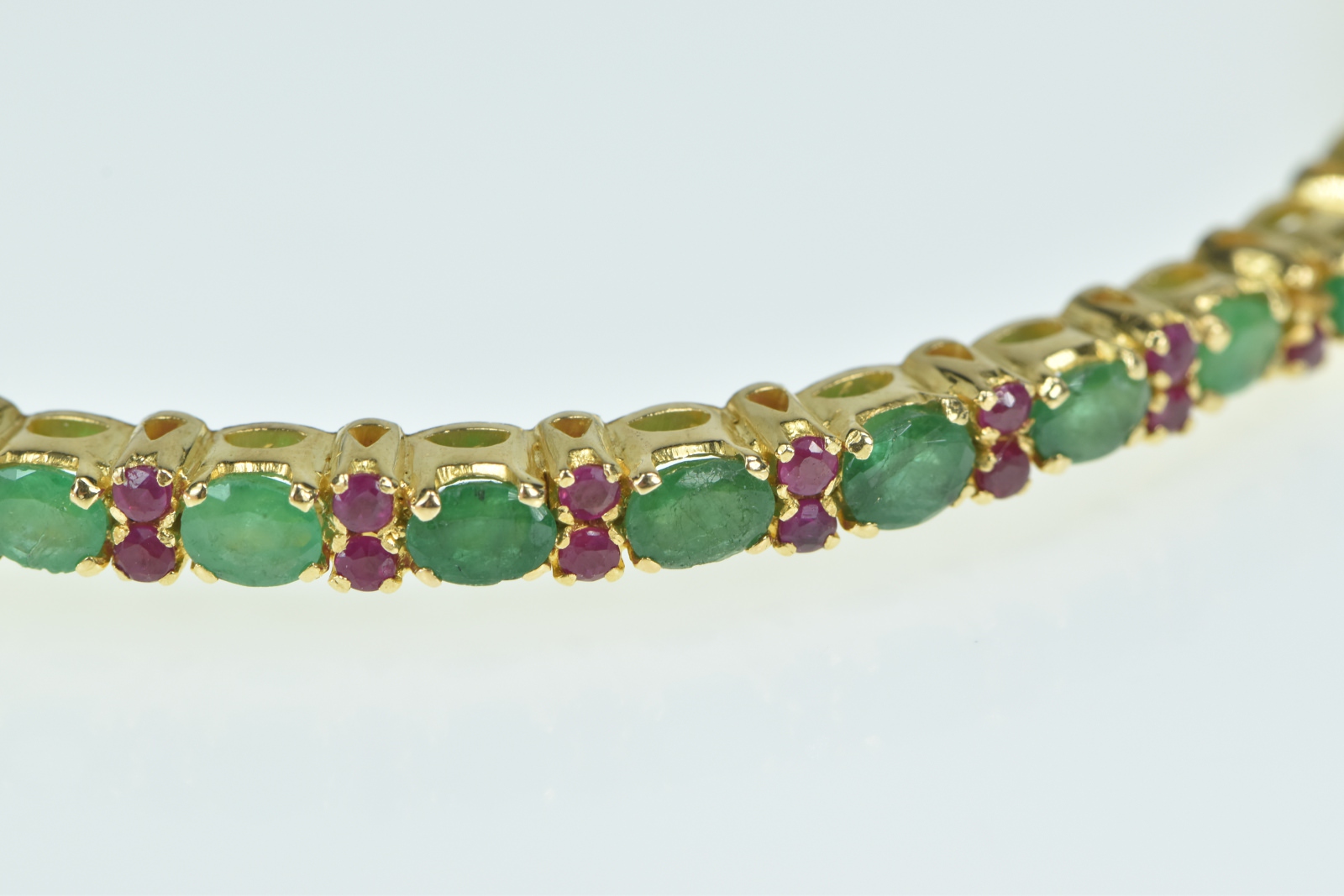 14K Vintage Ruby Emerald Encrusted Bangle Yellow Gold Bracelet 7 ...