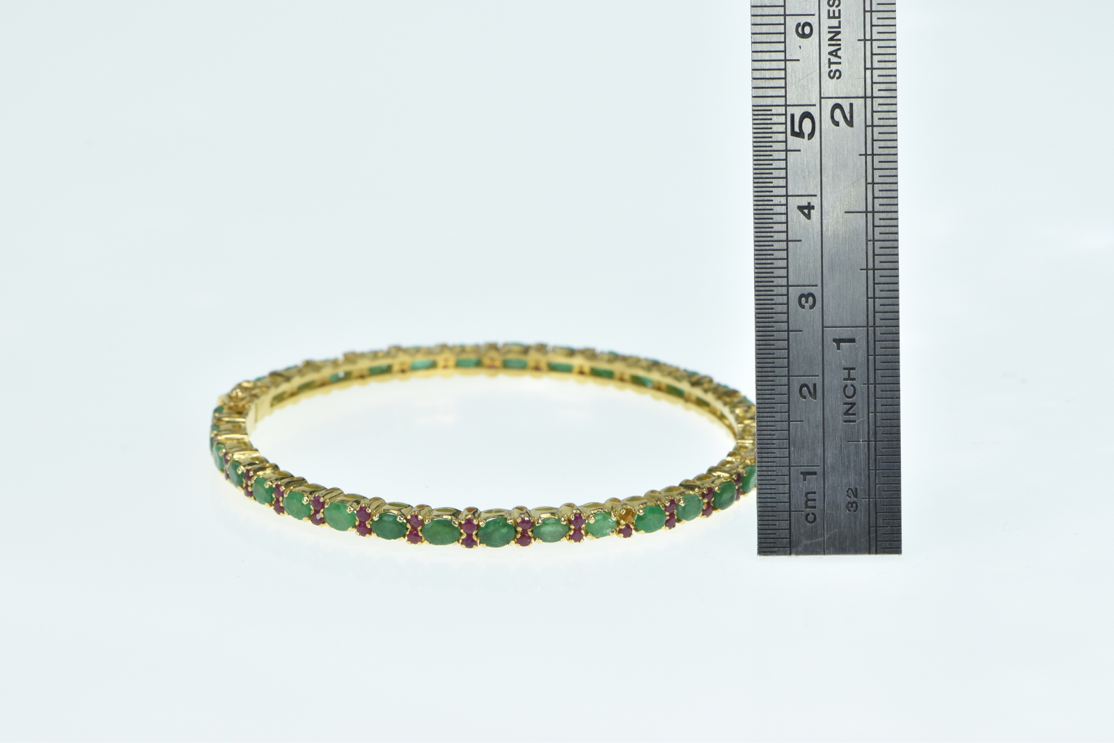 14K Vintage Ruby Emerald Encrusted Bangle Yellow Gold Bracelet 7 ...
