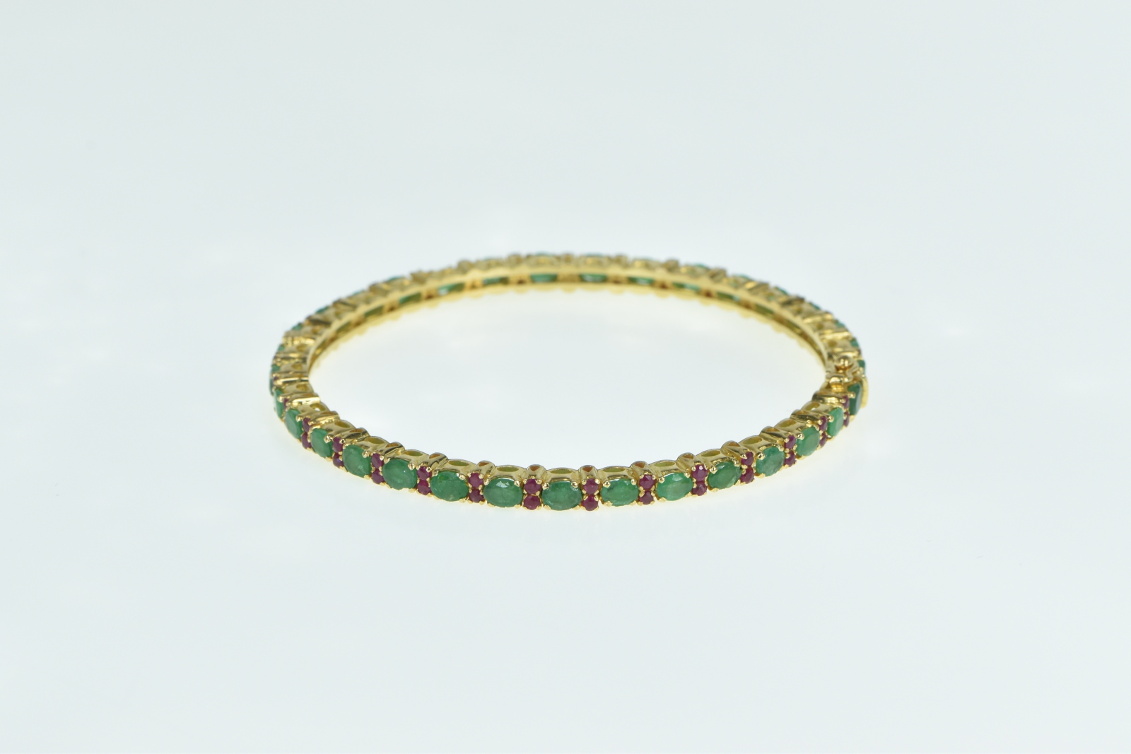 14K Vintage Ruby Emerald Encrusted Bangle Yellow Gold Bracelet 7 ...