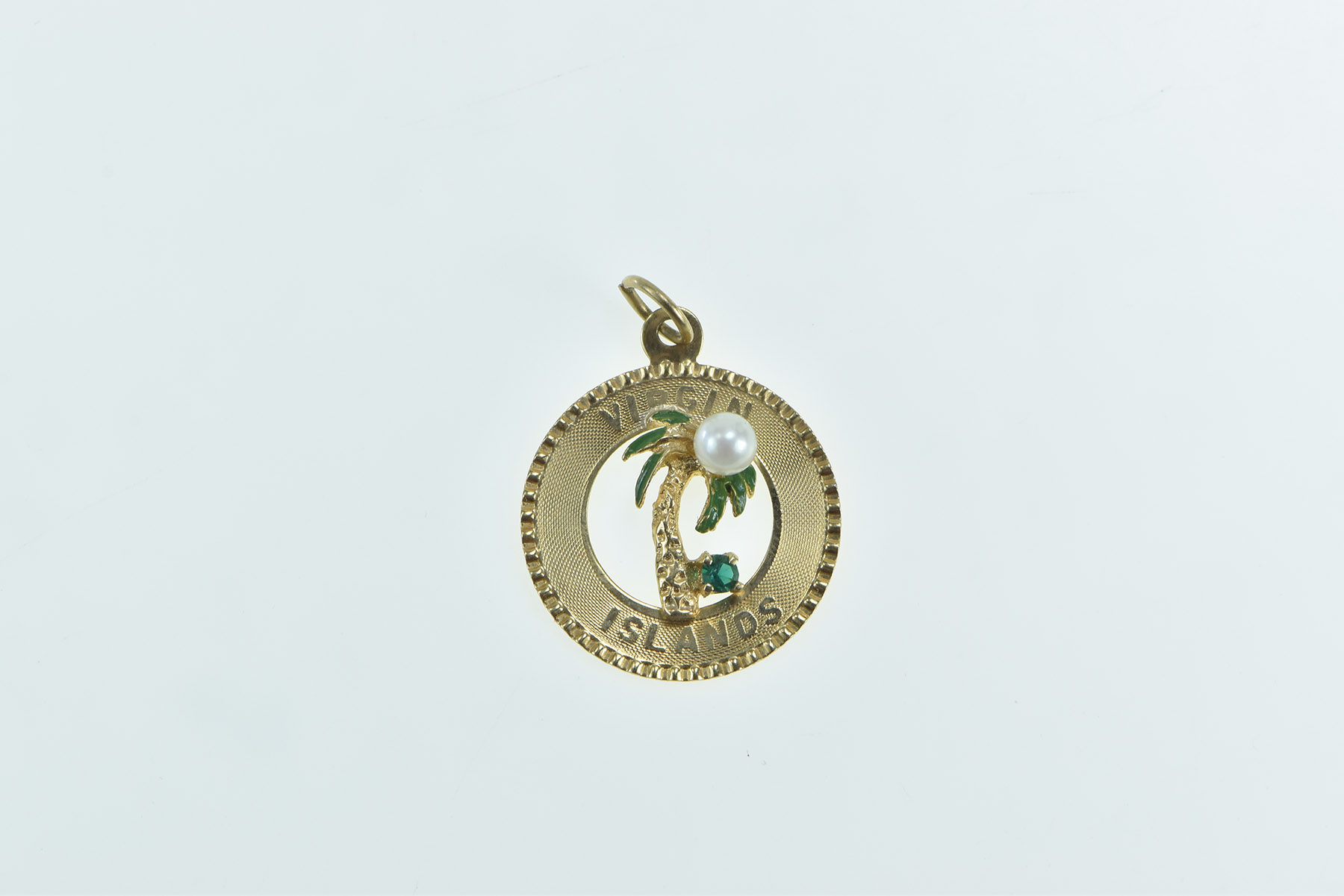 14K Virgin Islands Palm Pearl Emerald Travel Yellow Gold Charm/Pendant ...