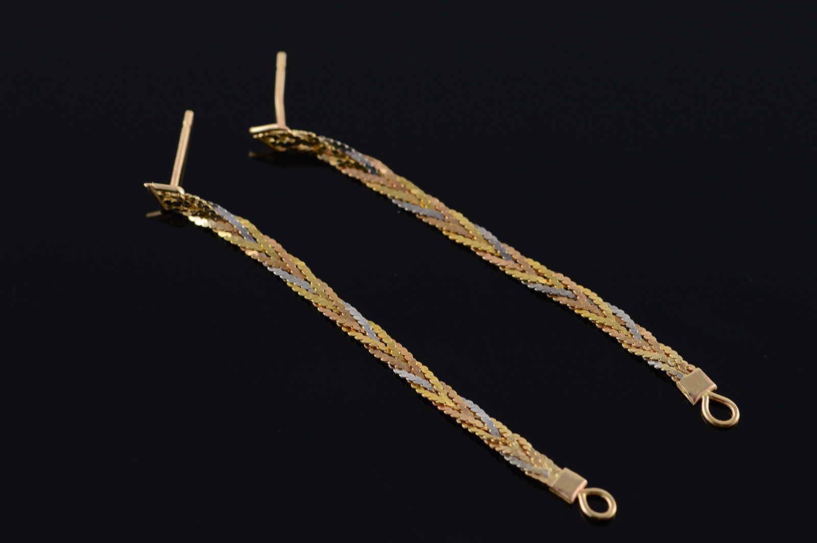 14K Woven Serpentine Loop Dangle Yellow Gold Earrings | Property Room