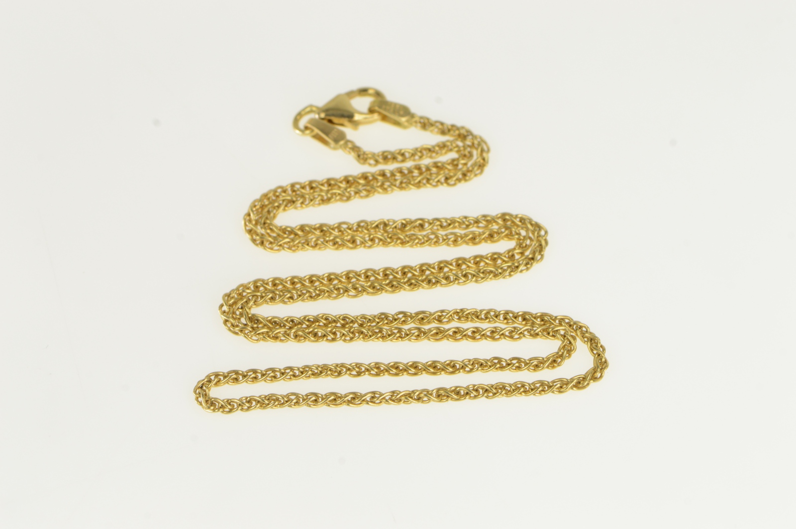 18K 1.7mm Wheat Link Palma Woven Chain Yellow Gold Necklace 15.5 ...