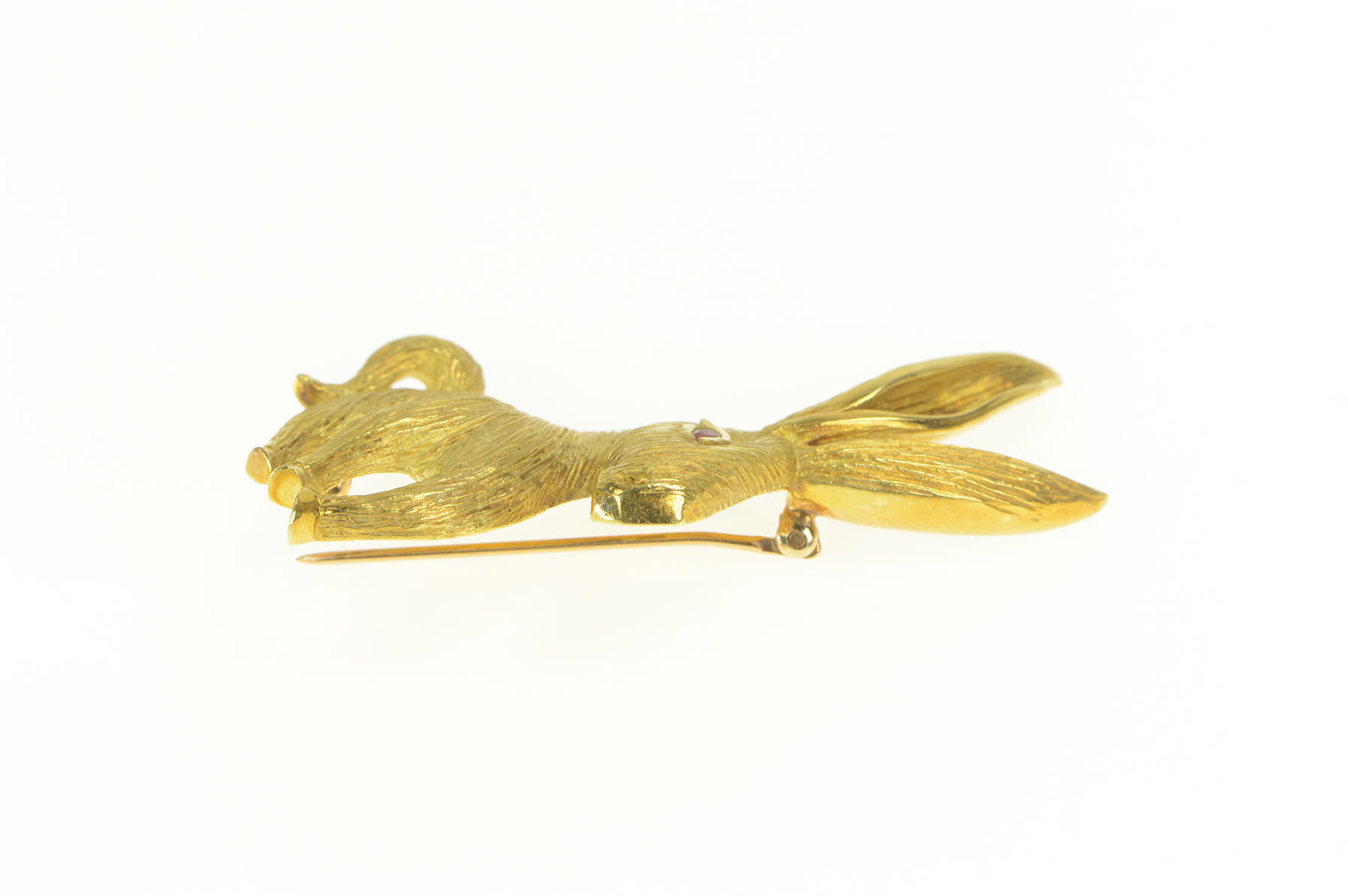 18K 1960's Ruby Eyed Stylized Donkey Statement Yellow Gold Pin/Brooch ...