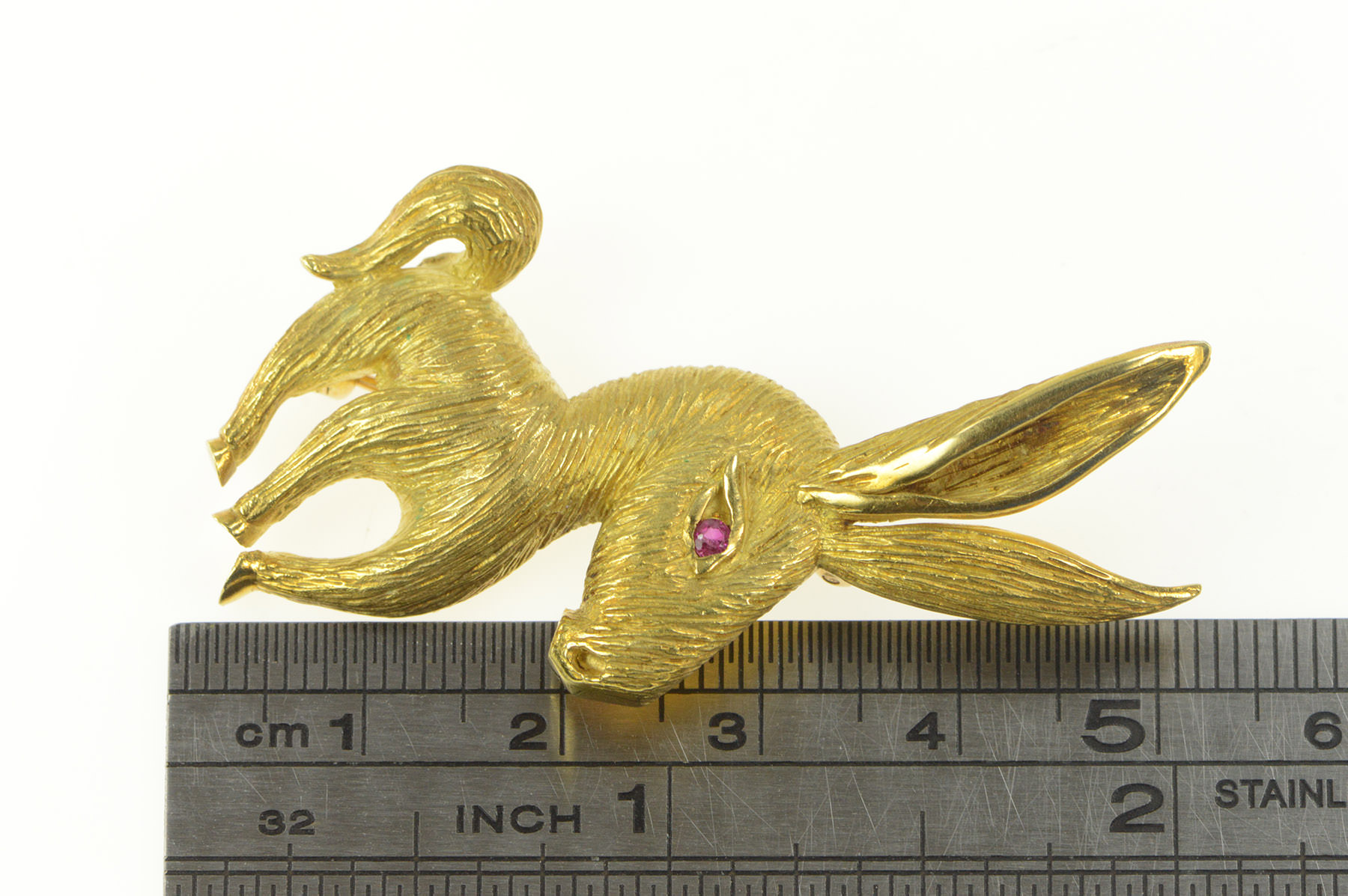 18K 1960's Ruby Eyed Stylized Donkey Statement Yellow Gold Pin/Brooch ...